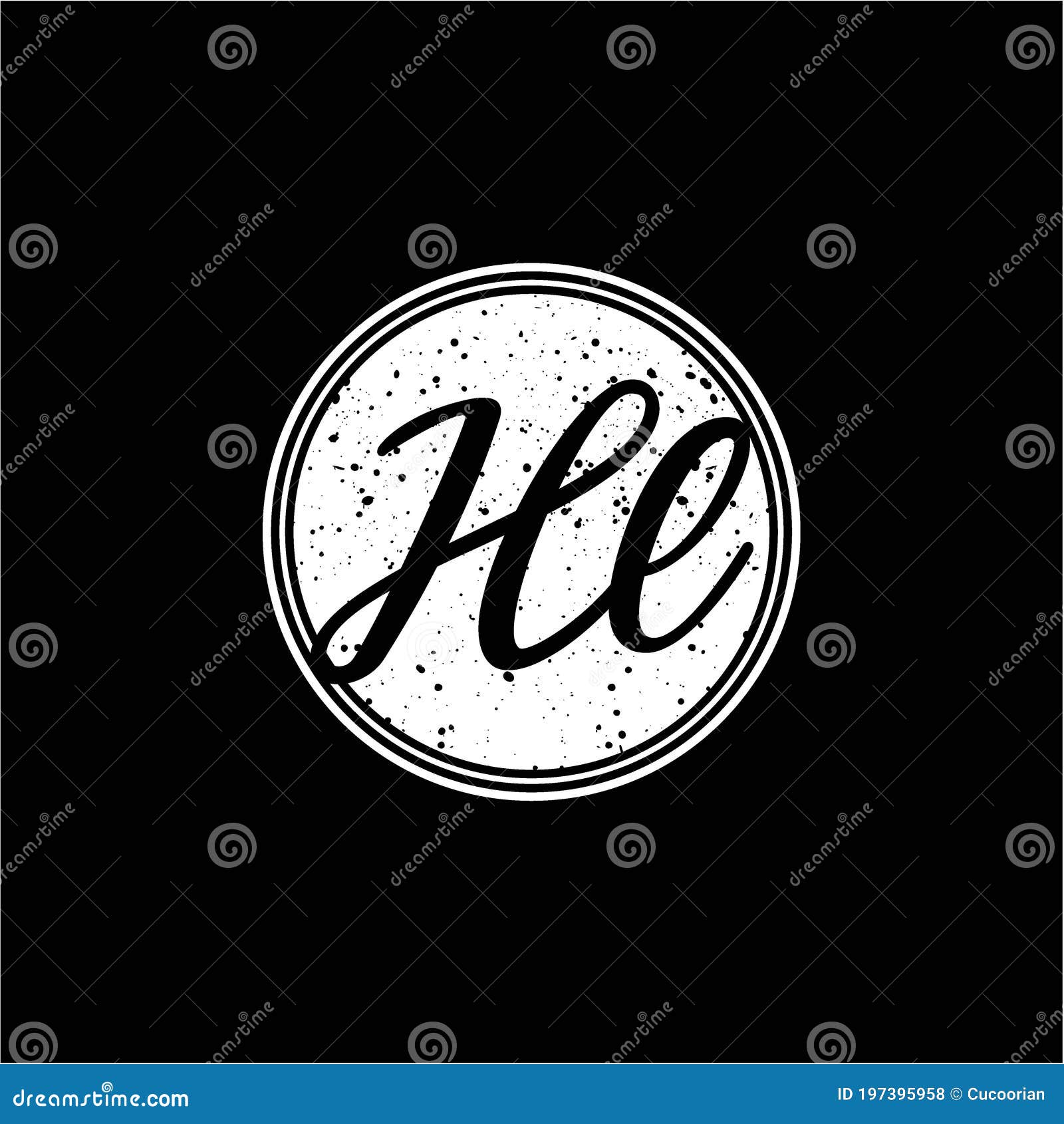 H L Initial Handwriting in Black and White Circle Frame Design Stock ...