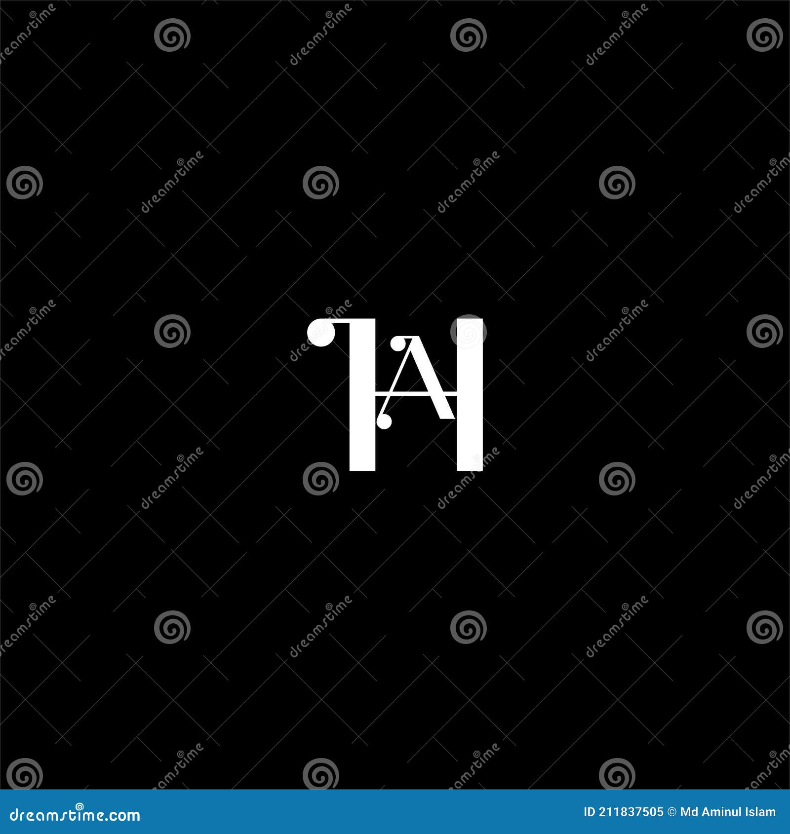 A H Letter Logo Creative Design on Black Color Background. Ah Stock ...