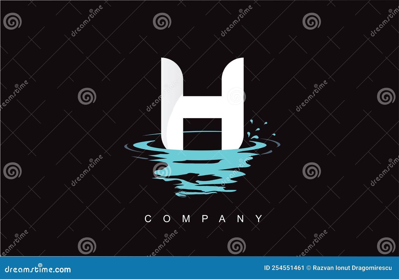 H Letter Logo Design with Water Splash Ripples Drops Reflection Stock ...