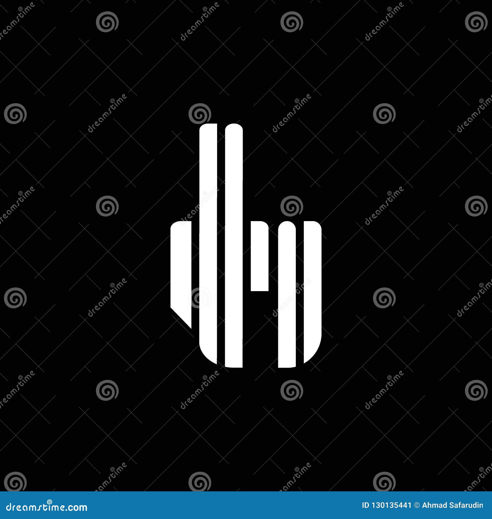 H Logo with Hand Pointed Look Abstract Icon on Black Background Stock ...