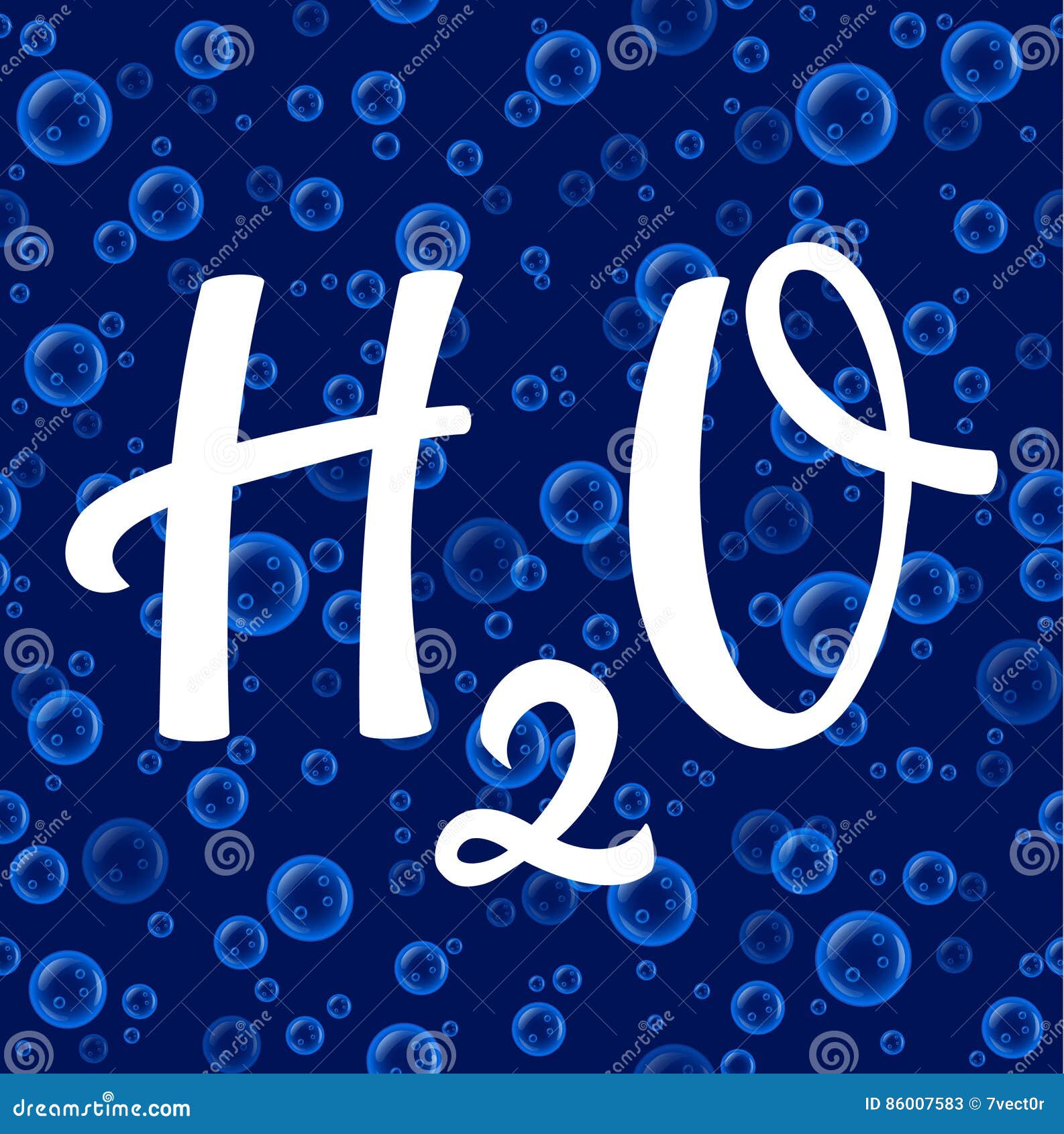 H2O Hand Drawn Lettering Water Symbol on Seamless Bubbles Pattern Stock ...