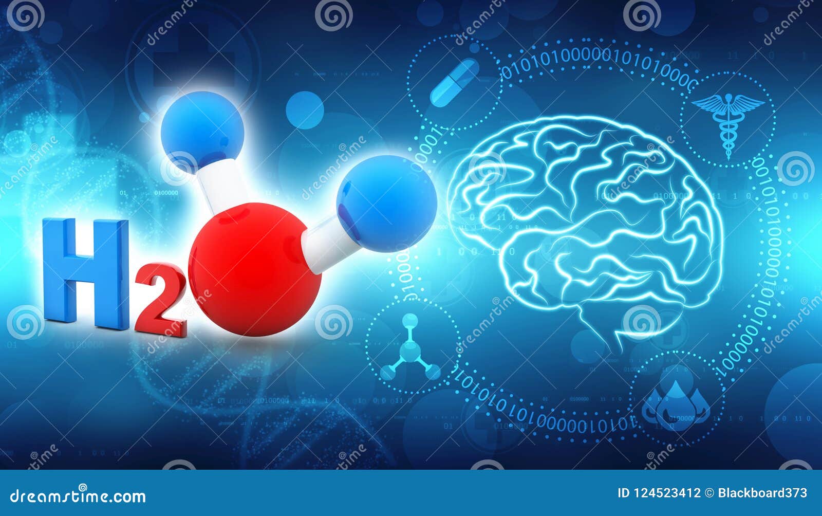 H2O Molecule in Medical Background. 3d Render Stock Illustration ...