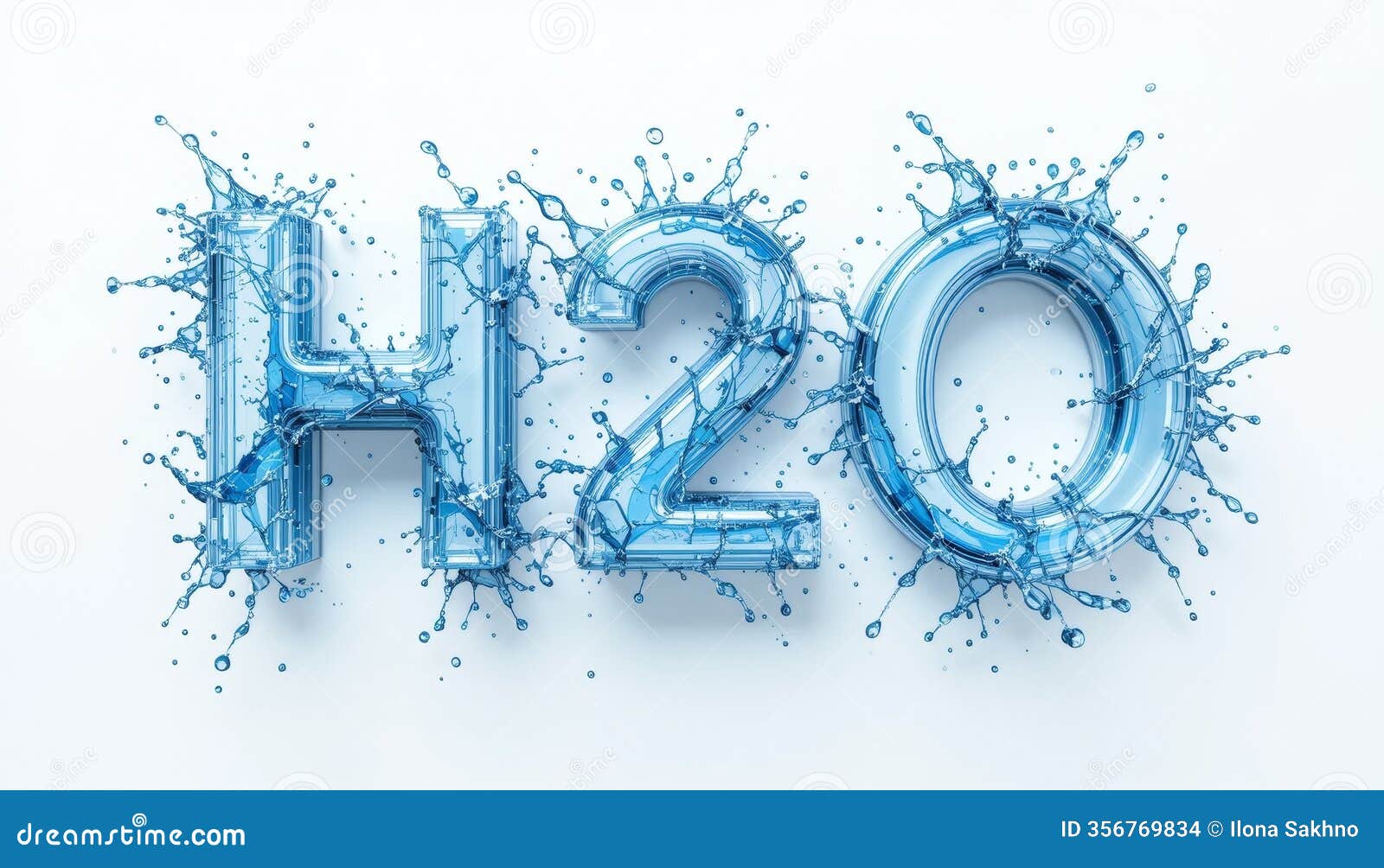 "H2O" Text with Splashing Water Effect on a White Background Stock ...