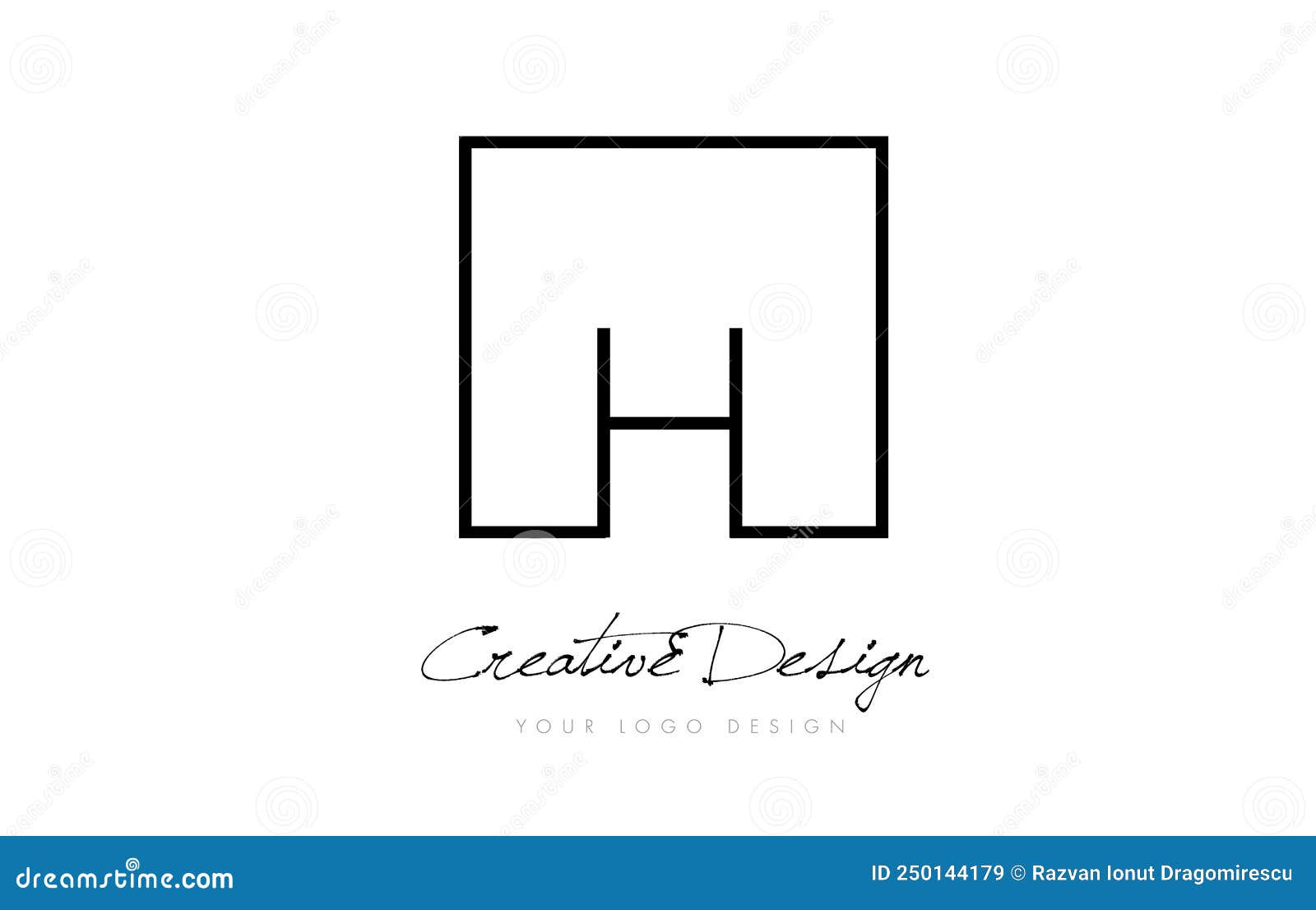 H Square Frame Letter Logo Design with Black and White Colors Stock ...