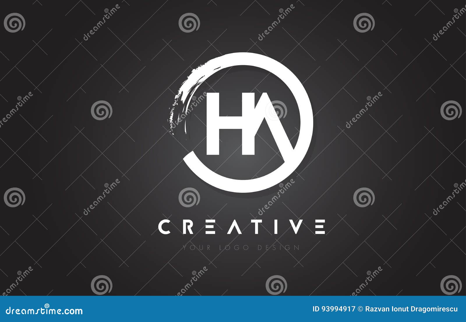 HA Circular Letter Logo with Circle Brush Design and Black Background ...