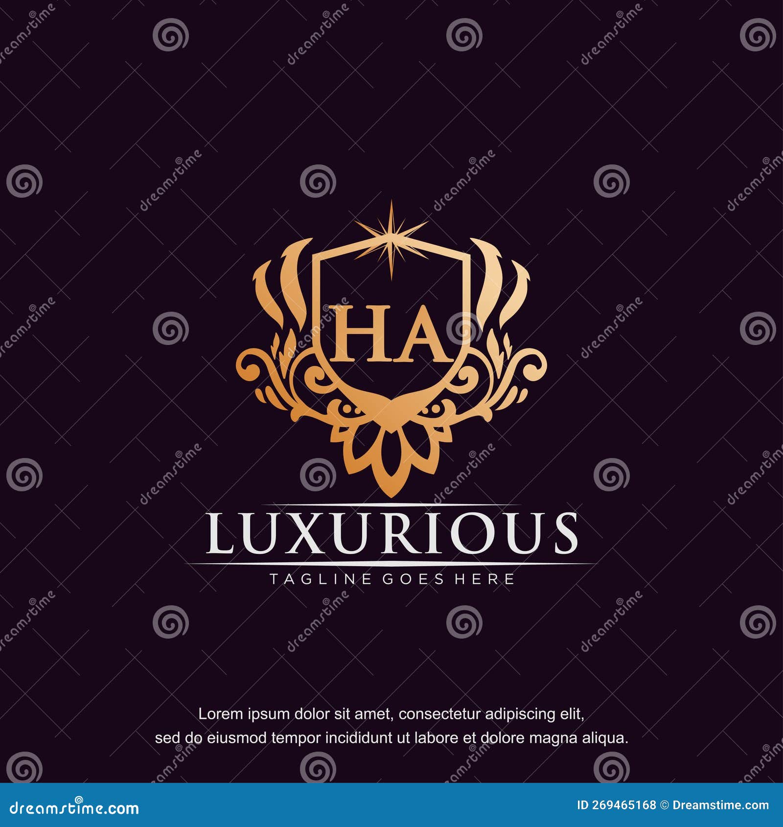 HA Initial Letter Luxury Ornament Gold Monogram Logo Template Vector ...