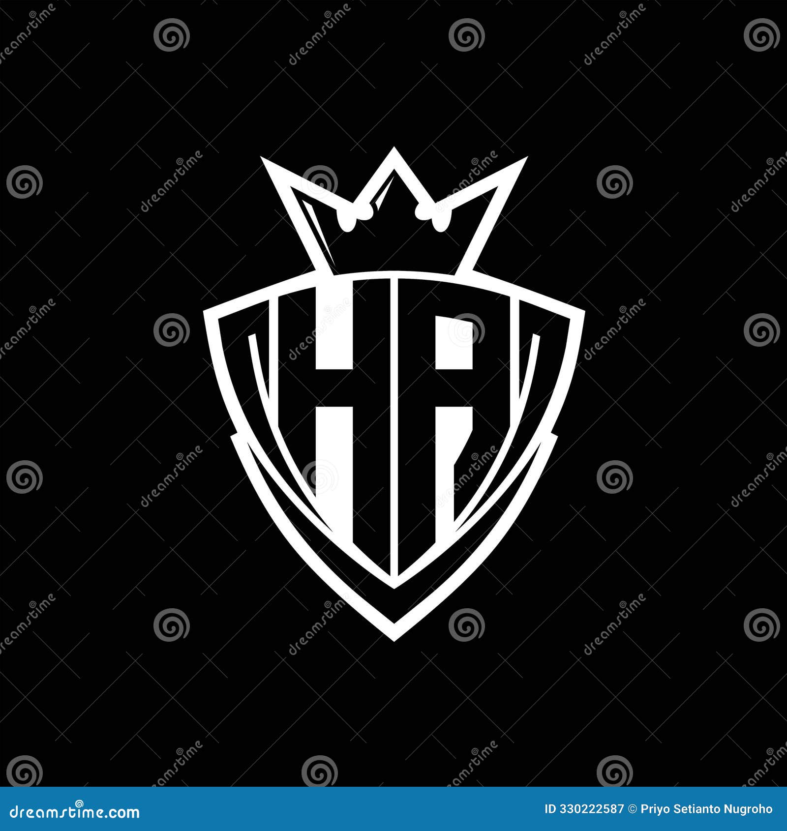 HA Letter Logo with Sharp Triangle Shield Shape with Crown Inside White ...