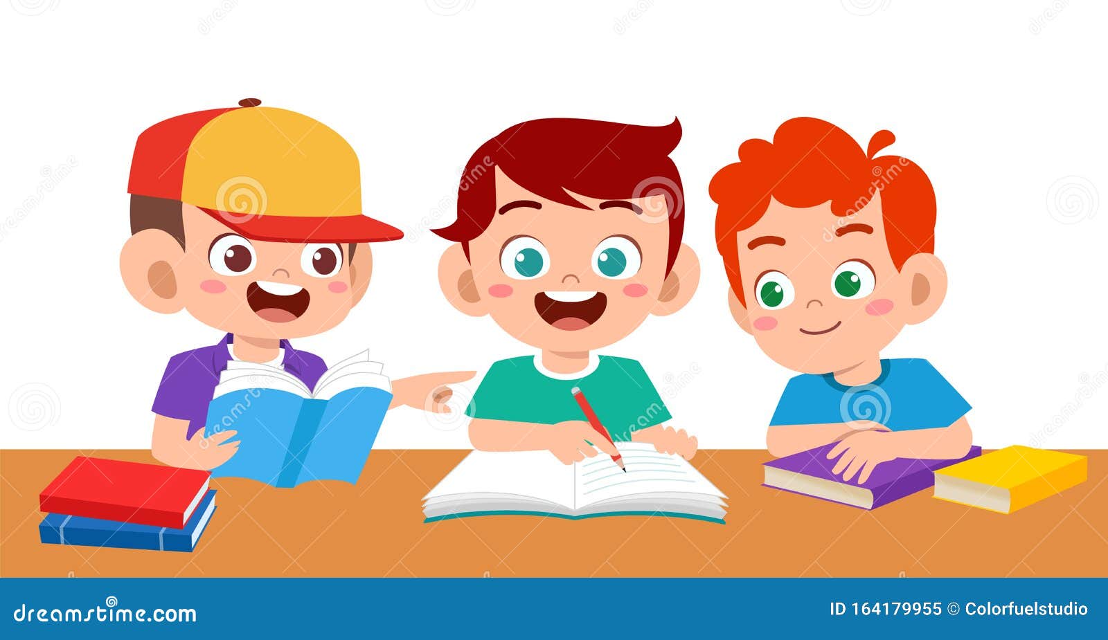 Haapy Cute Kids Boy and Girl Study Stock Illustration - Illustration of ...