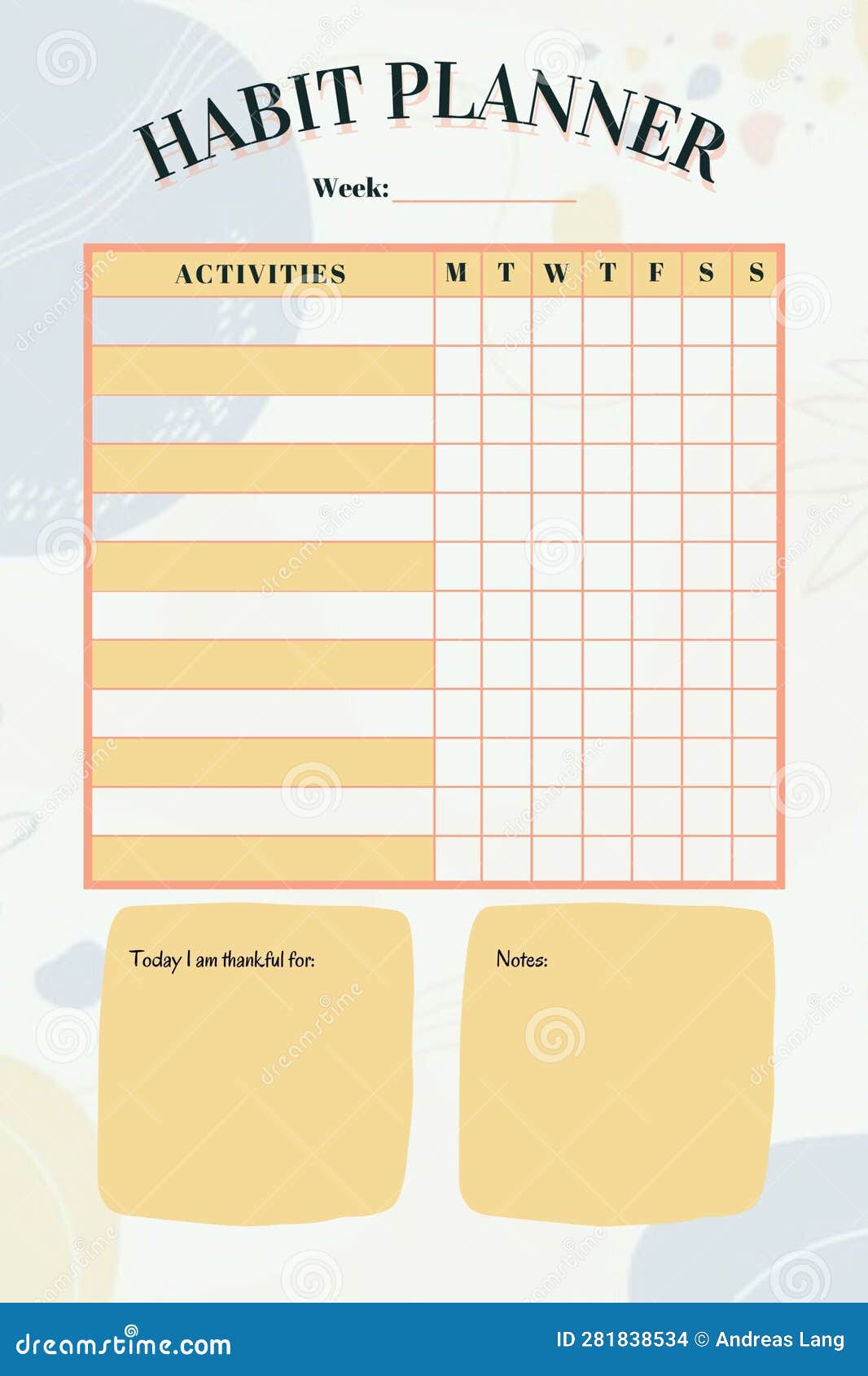 Habit Planner Digital Printable Blank Template Insert Stock ...