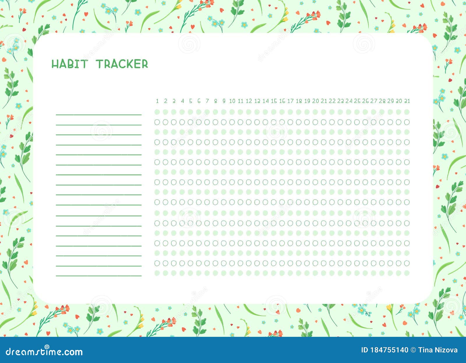 Habit Tracker for Month Flat Vector Template. .Spring Wild Flowers ...