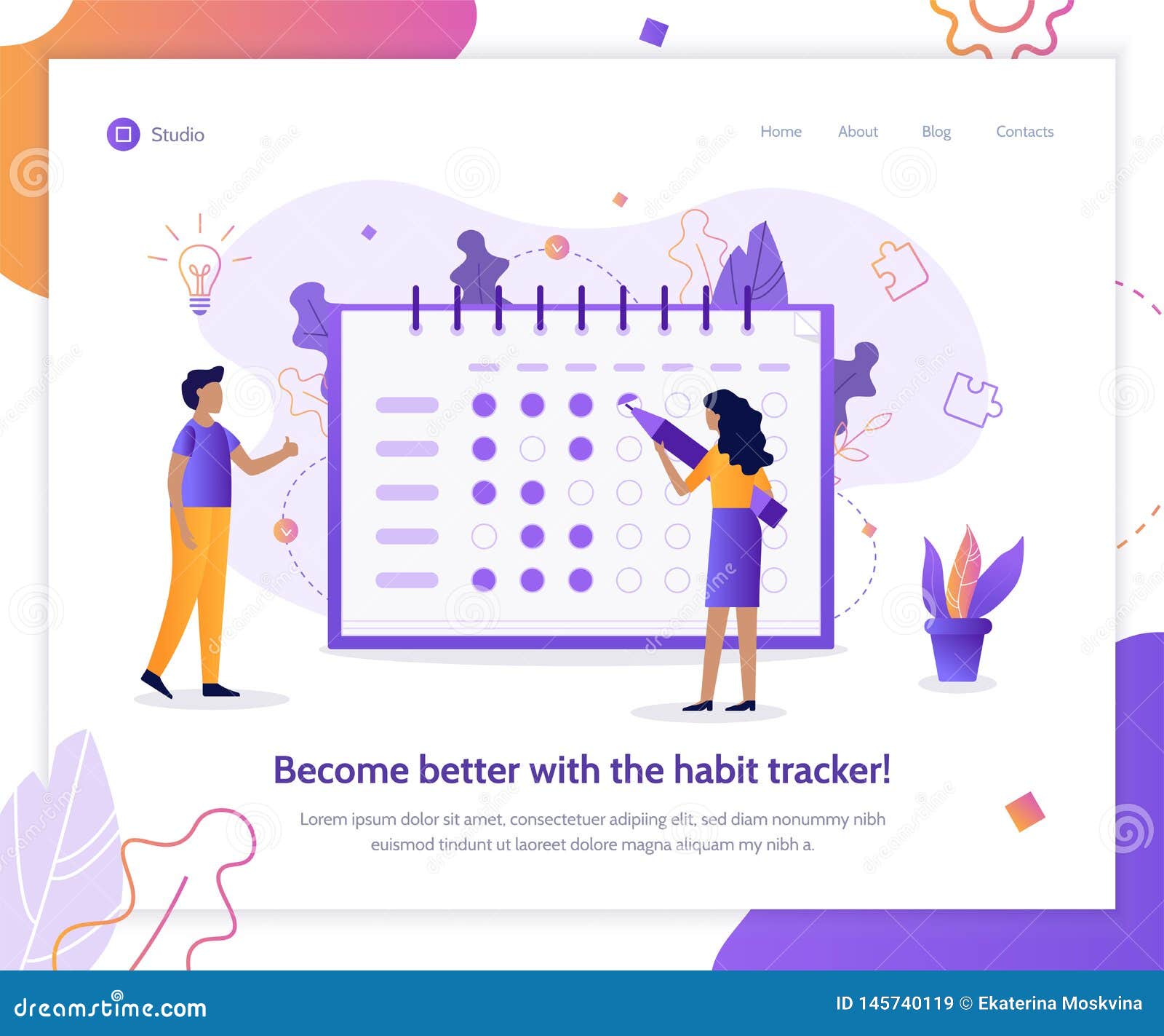 Habit tracker web banner stock vector. Illustration of note - 145740119