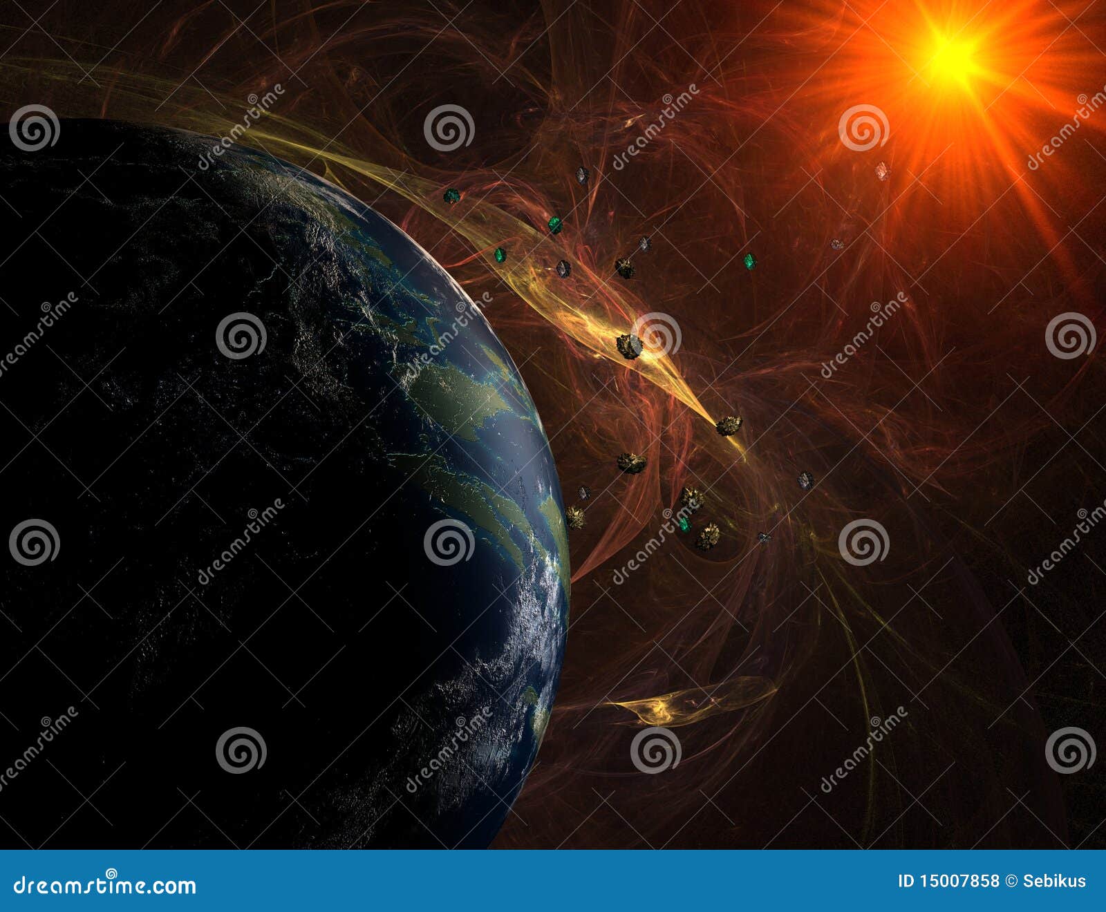 Habitable Planet In Red Nebula With Asteroids Royalty-Free Stock Image ...