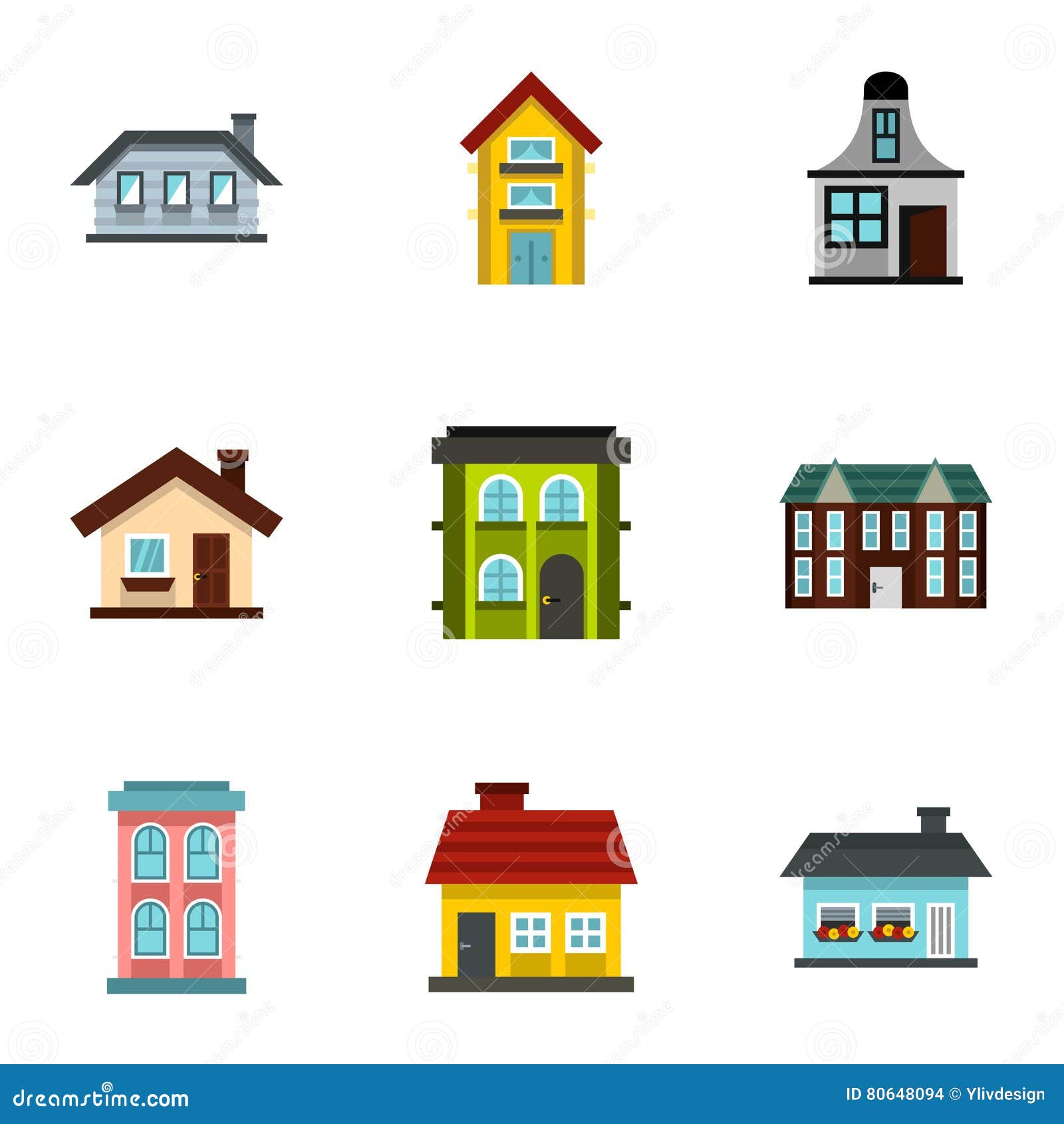 Habitation Icons Set, Flat Style Stock Vector - Illustration of little ...