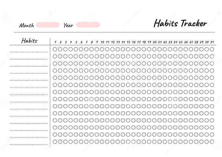 Habits Tracker Printable Template Vector. Blank White Notebook Page A4 ...