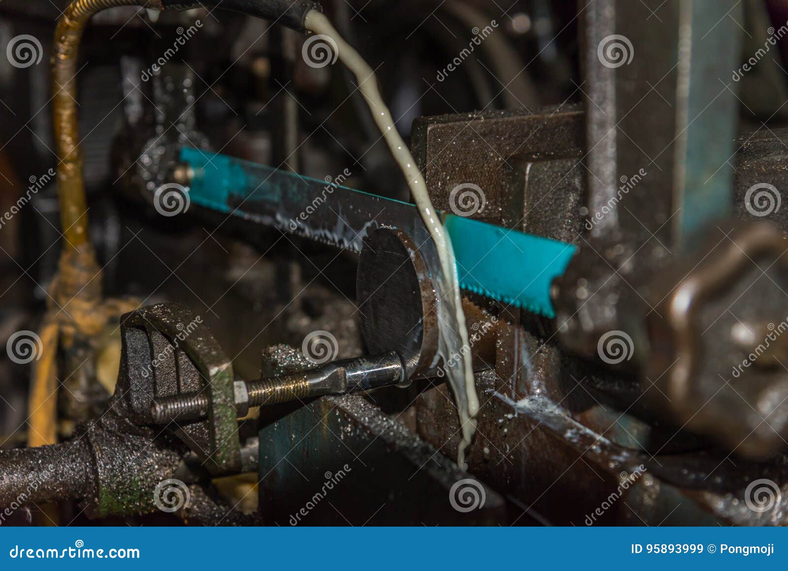 Hack Sawing Machine Working To Cutting a Metal Stock Image - Image of ...