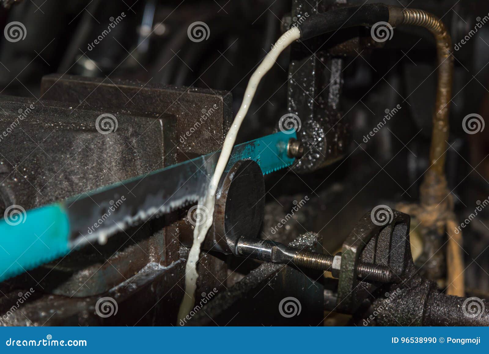 Hack Sawing Machine Working To Cutting a Metal Stock Photo - Image of ...