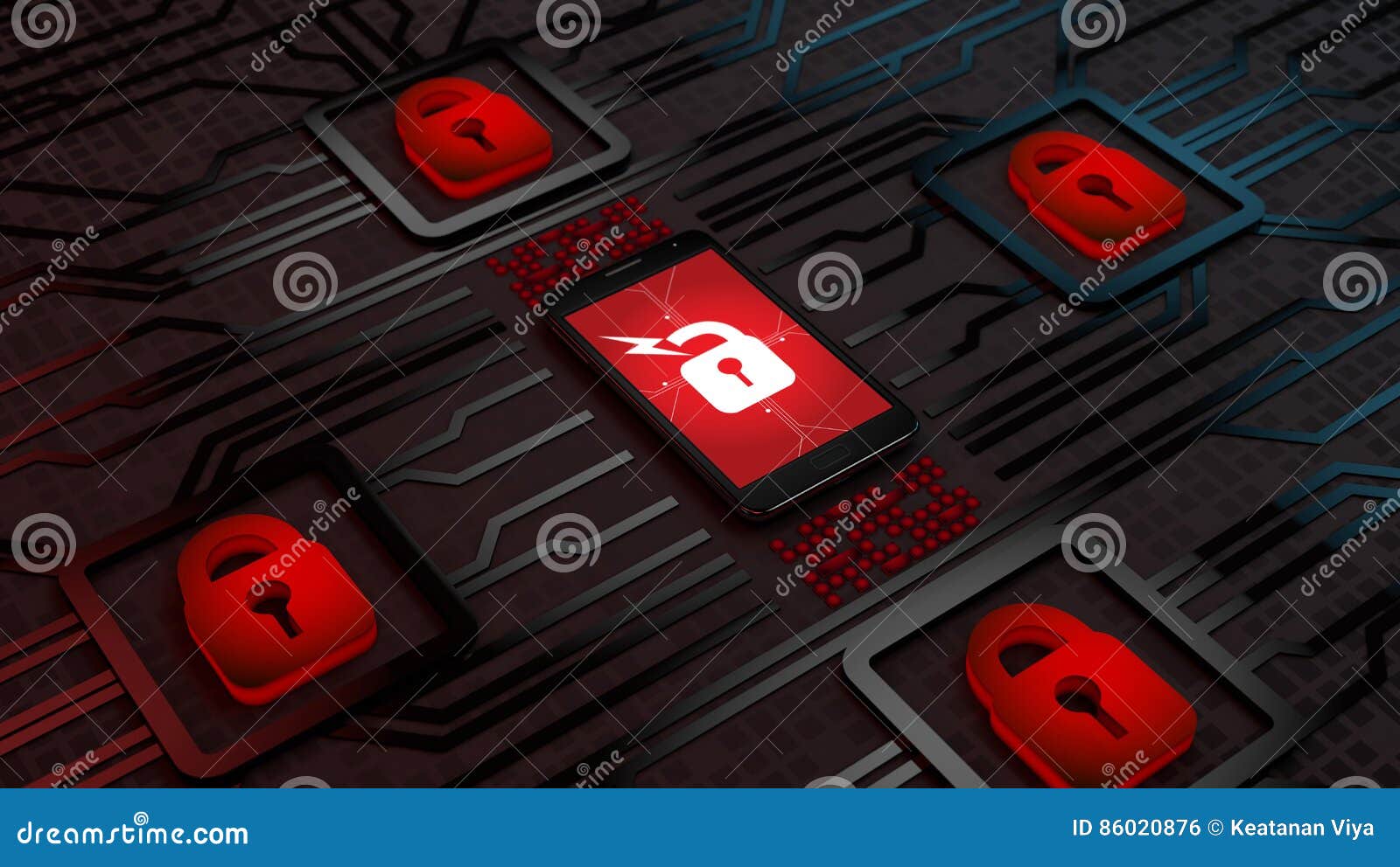 Hack Security on Smart Phone and Technology Alert Stock Illustration ...