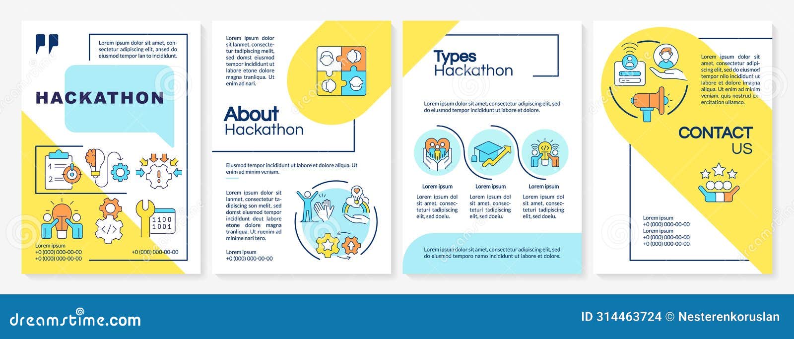 Hackathon Blue and Yellow Brochure Template Stock Vector - Illustration of technology, poster ...