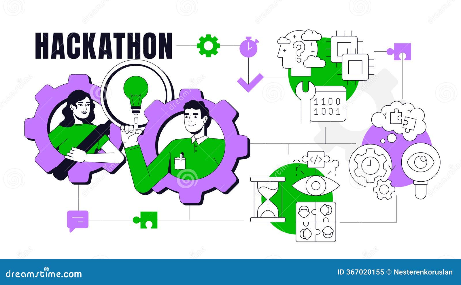 Hackathon Concept With Icon Set With Big Word Or Text On Center Cartoon Vector | CartoonDealer ...