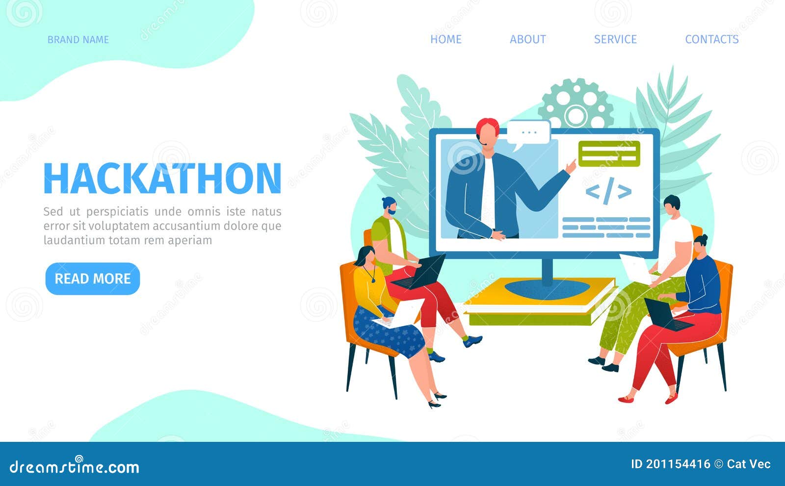 Hackathon Event Landing Page Vector Illustration. Team Of Programmers ... Hackathon Event Landing Page Vector Illustration. Team Of Programmers ...