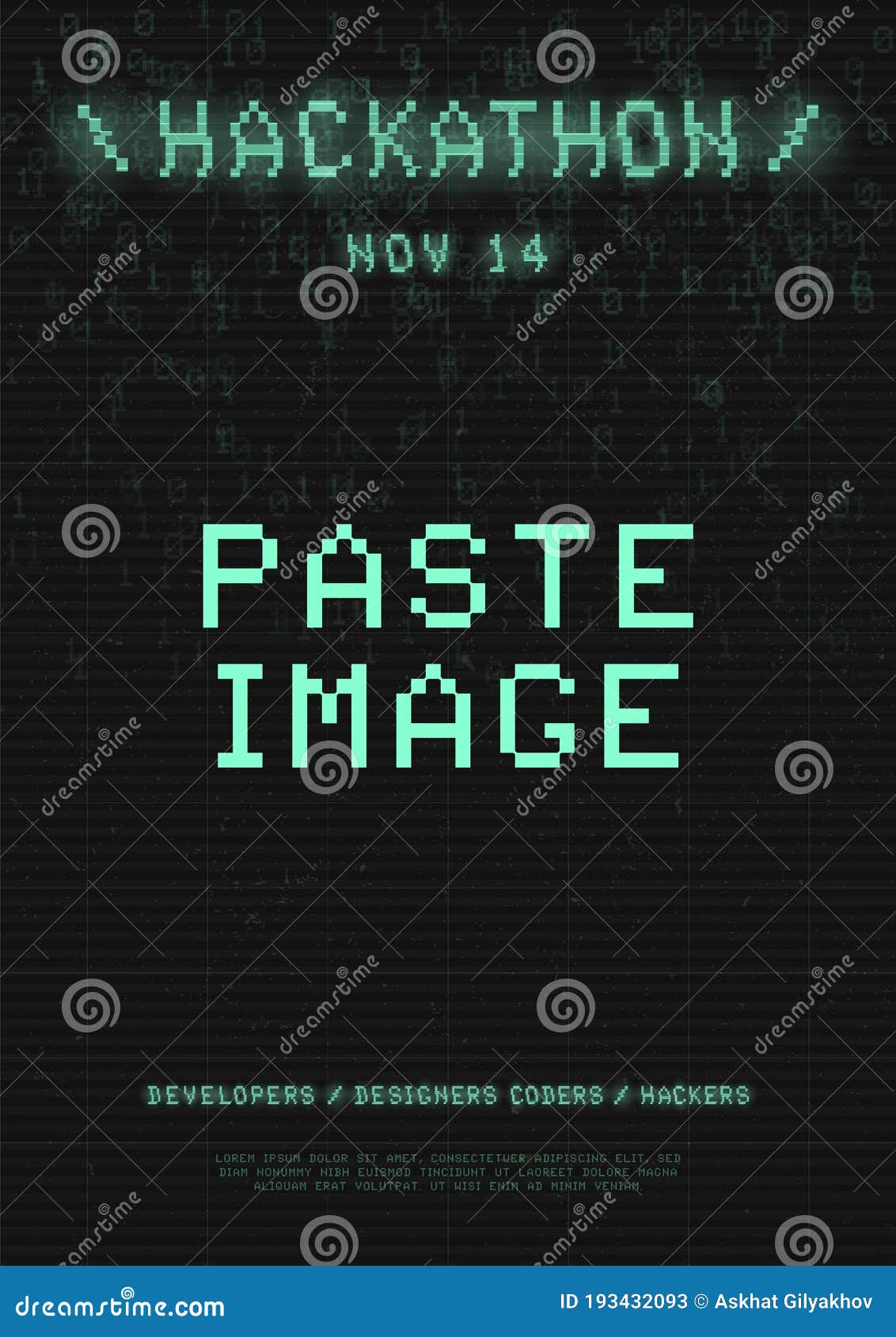 Hackathon Flyer. Retrowave Cyberpunk Futuristic Cover With 8-bit Pixel ...