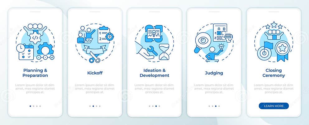 Hackathon Process Structure Blue Onboarding Mobile App Screen Stock ...