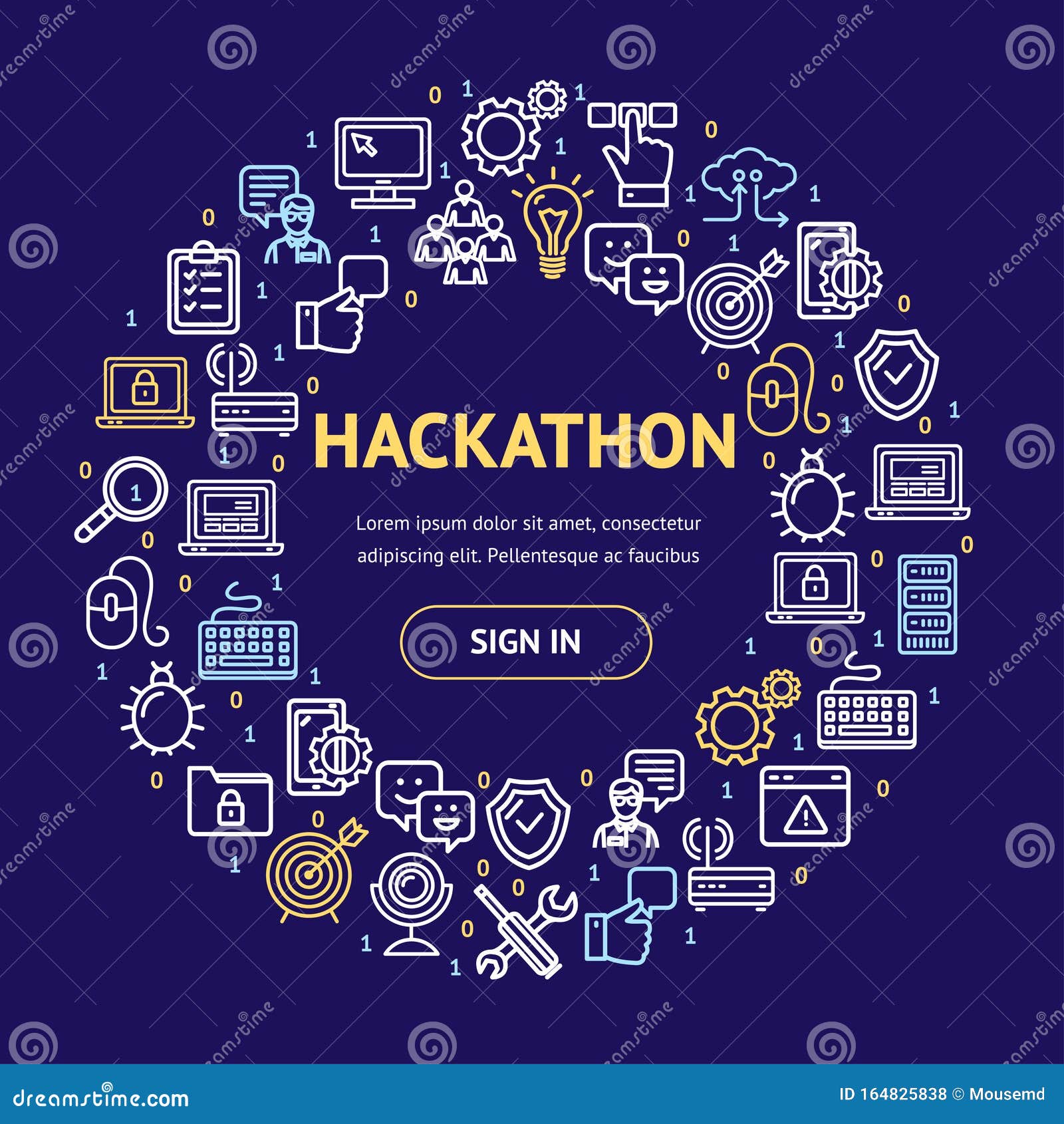 Hackathon Signs Round Design Template Thin Line Icon Concept. Vector ...