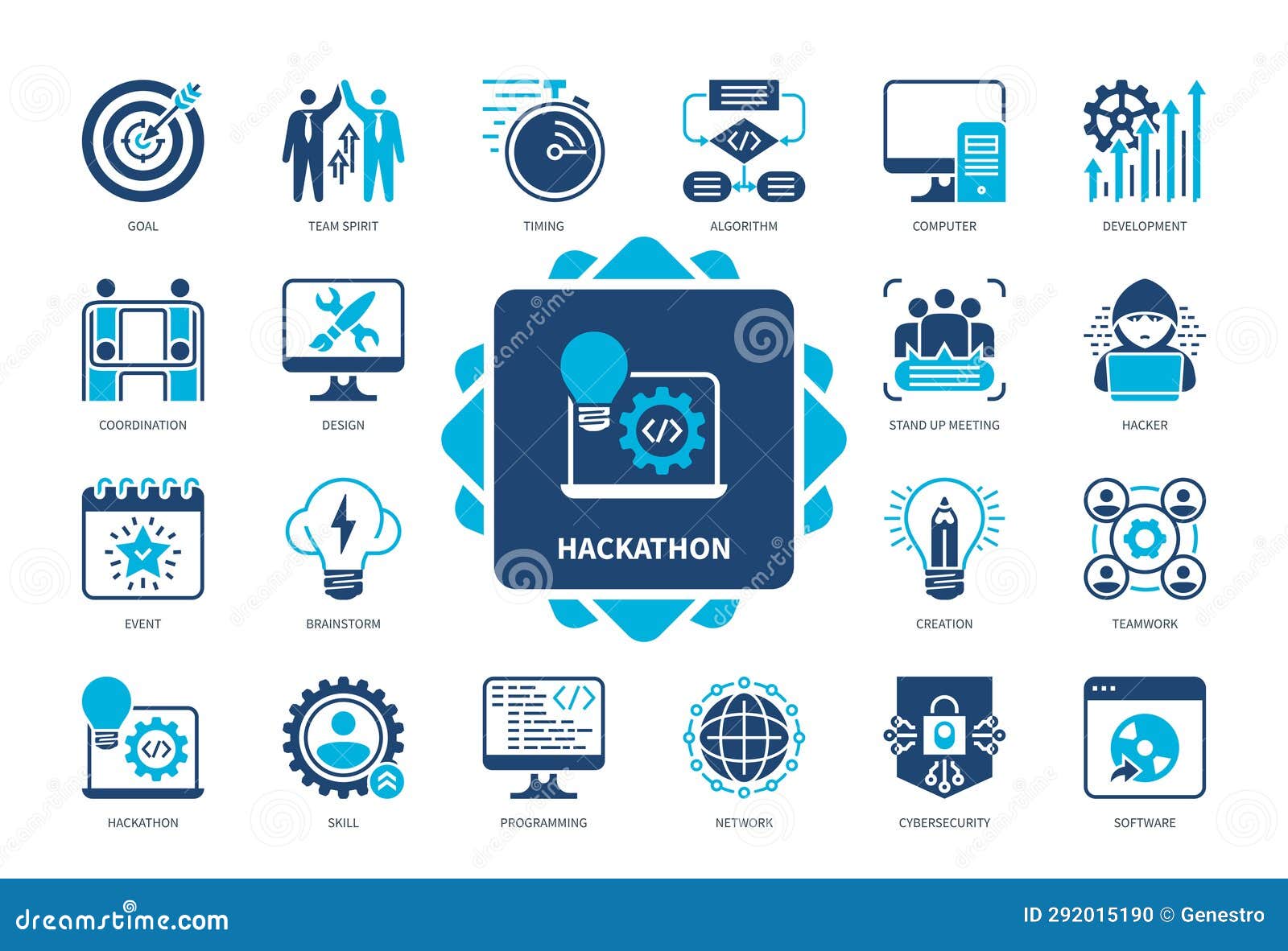 Hackathon solid icon set stock illustration. Illustration of people ...