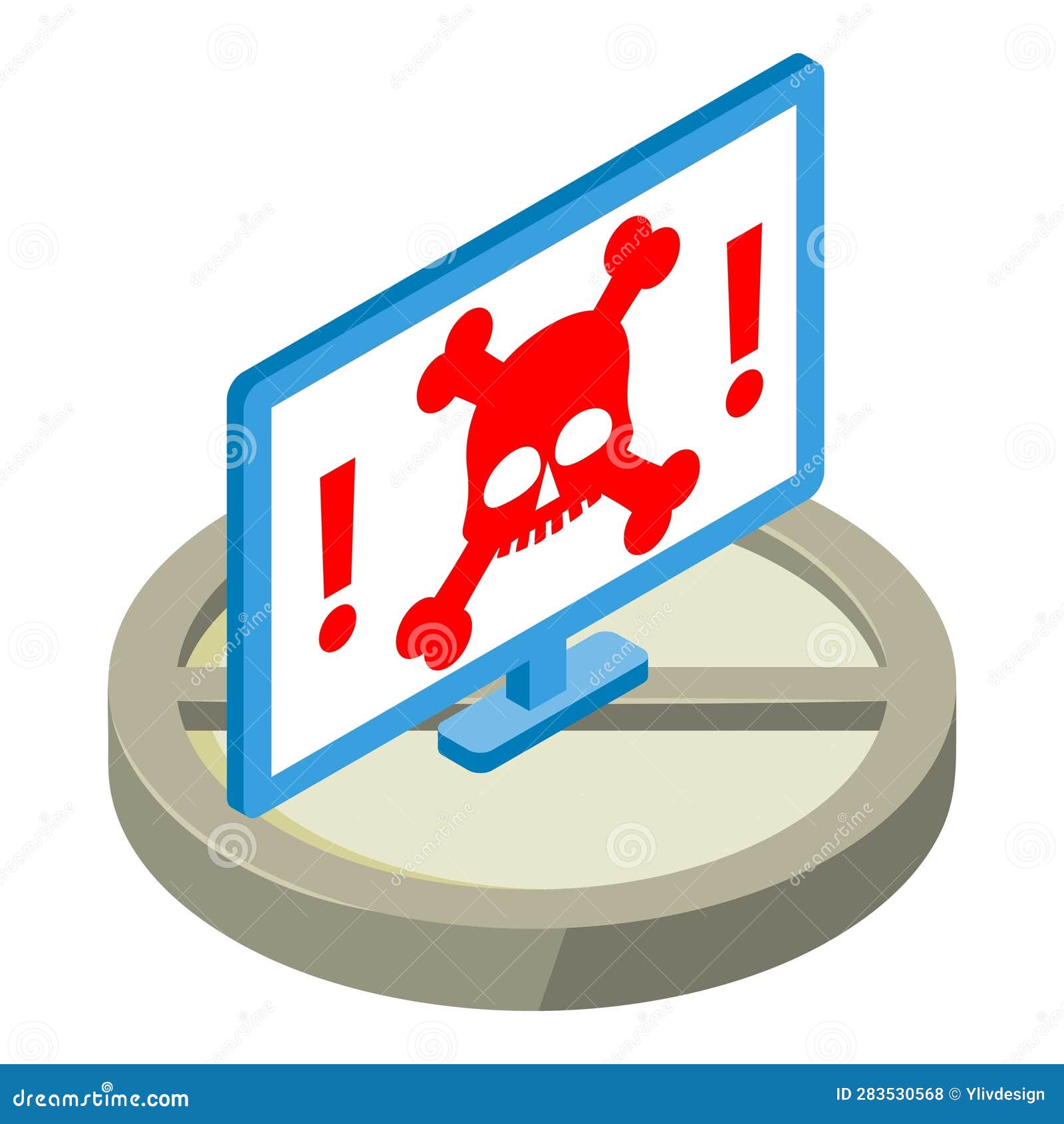 Hacked Computer Icon Isometric Vector. Skull Bone and Exclamation Mark ...