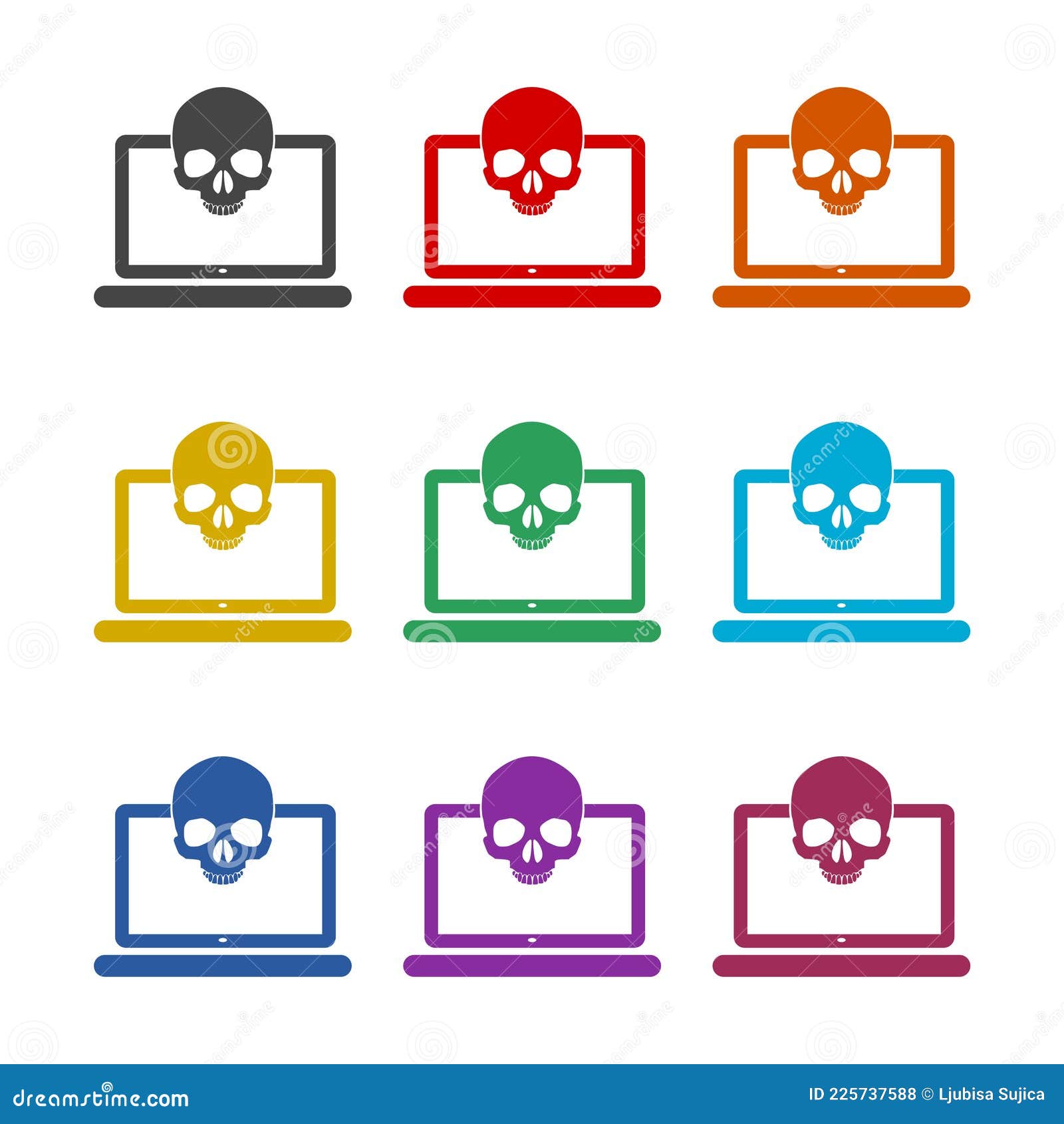 Hacked Laptop Color Icon Set Stock Vector - Illustration of malware ...