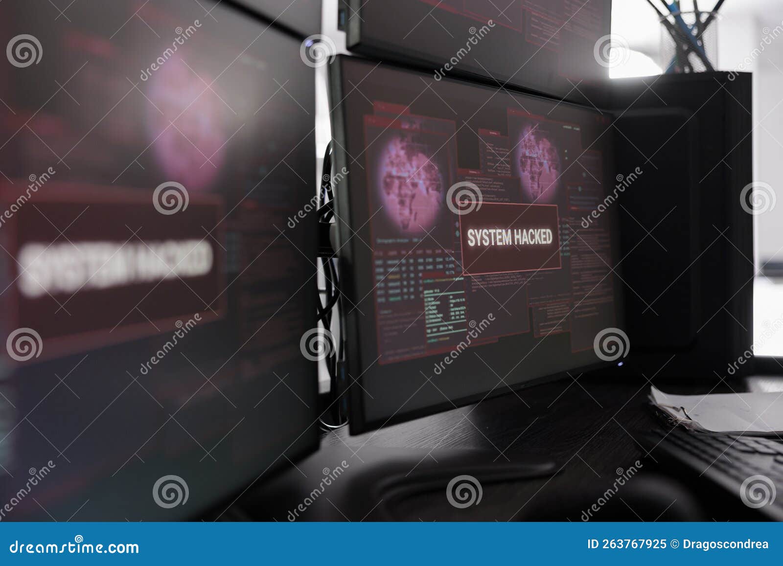 Hacked System Alert Message Showing on Multiple Monitors Stock Image ... Hacked System Alert Message Showing on Multiple Monitors Stock Image ...