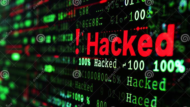 Hacked Text on Bits and Bytes Binary Code on a Dark Background. Concept ...