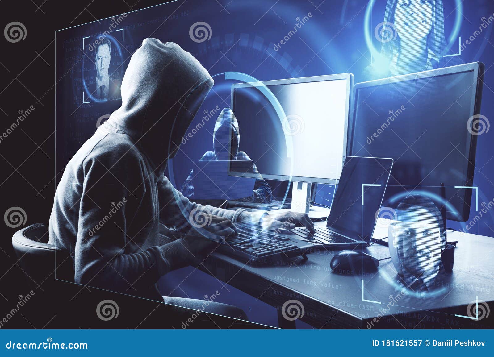 Hacker with Abstract Glowing Digital Interface Stock Image - Image of ...