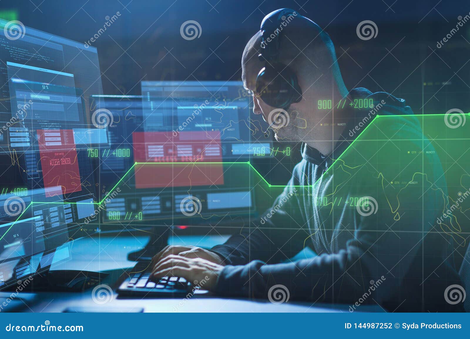 Hacker with Access Denied Messages on Computers Stock Photo - Image of ...