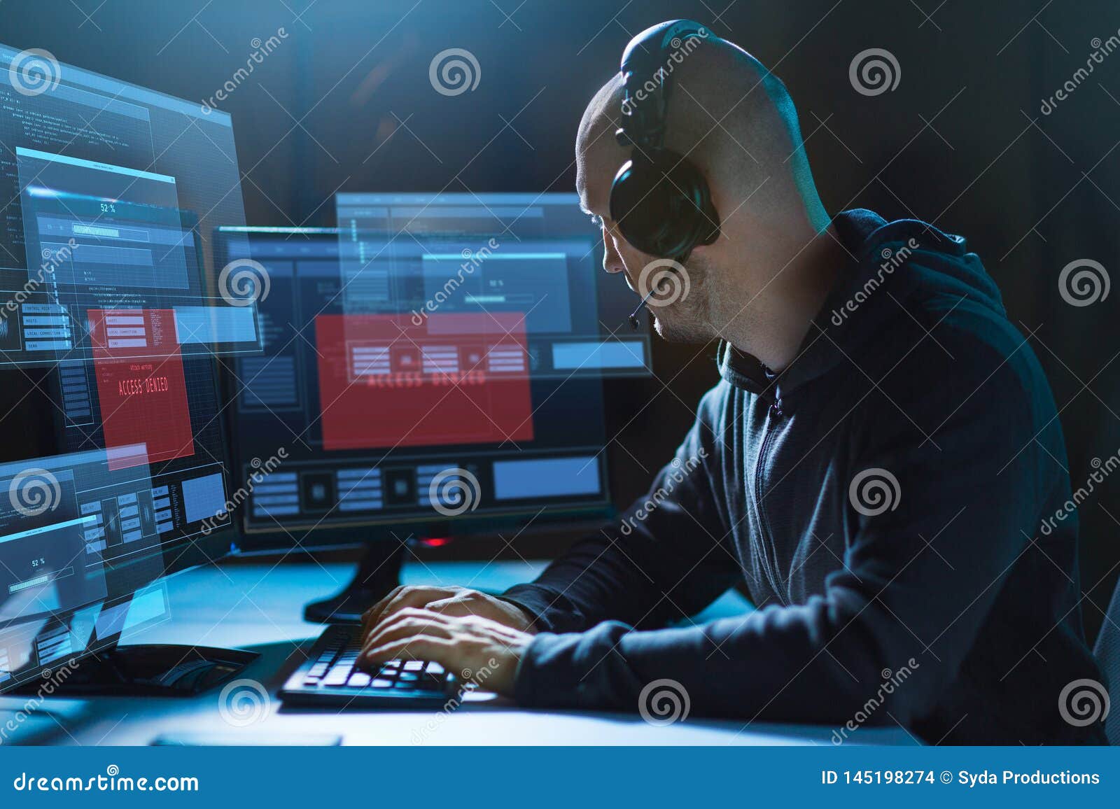 Hacker with Access Denied Messages on Computers Stock Photo - Image of ...