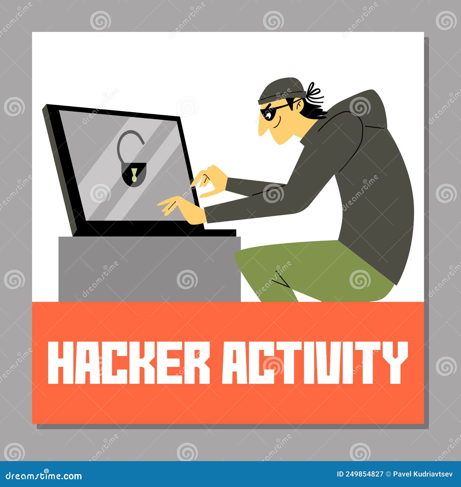 Hacker Activity Banner With Hacker Cracked Pc Password, Flat Vector ...
