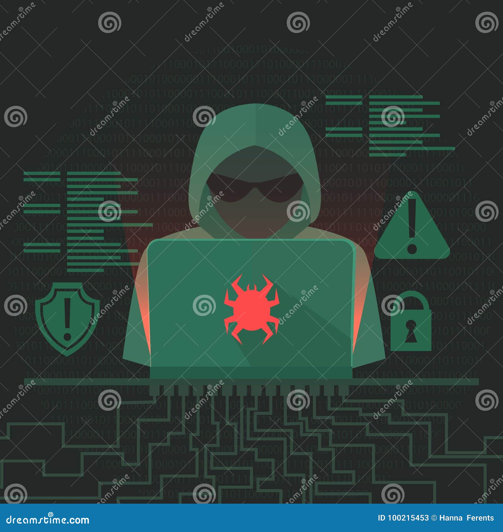 Hacker Activity Banner. Programmer Writes Viruses and Hacks. Dos Attack ...