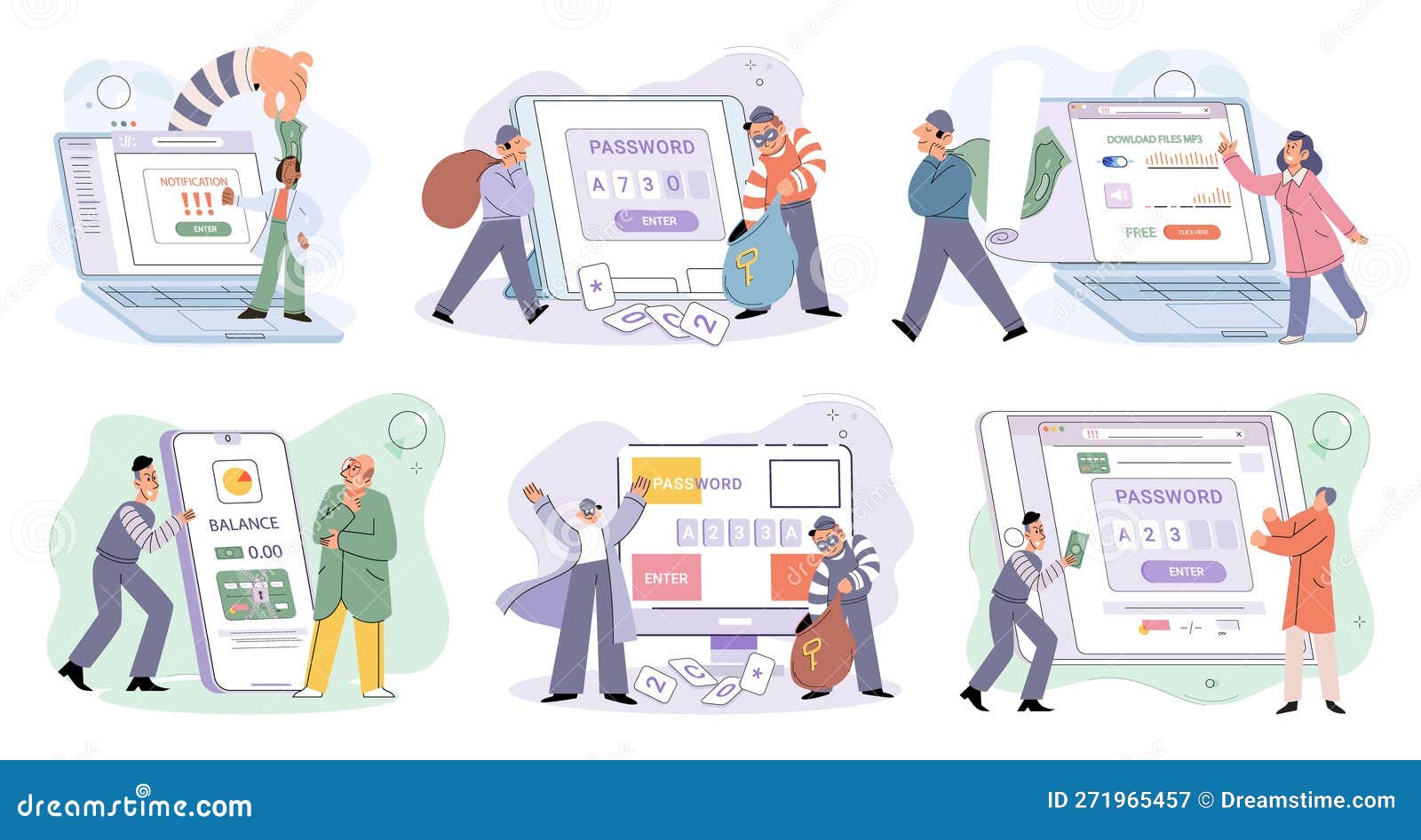 Hacker Activity Big Set. Hacking Computer. Phishing Account, Cyber ...