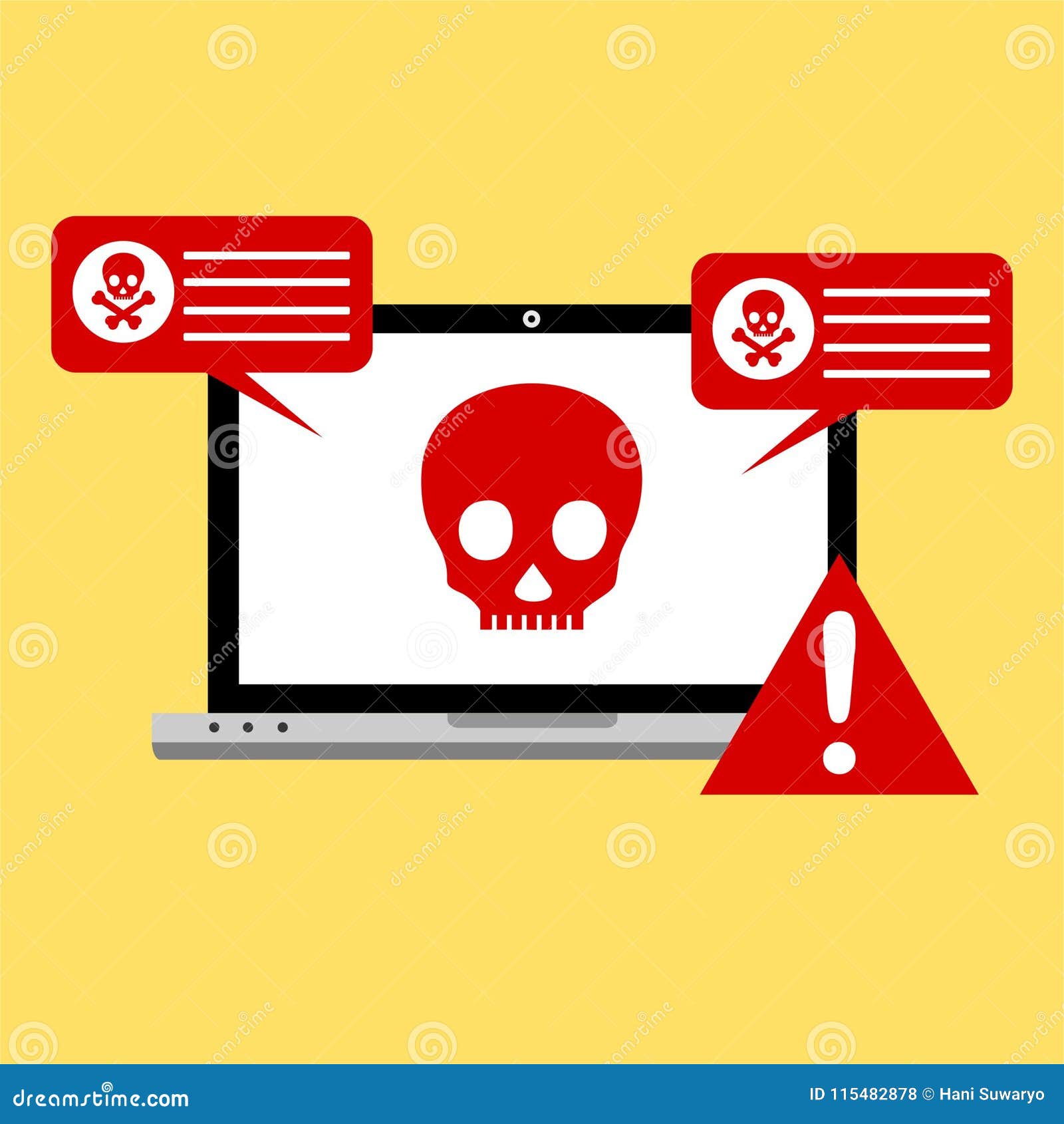 Alert Notification on Laptop Computer Vector, Malware Concept, Spam Data, Fraud Internet Error ...