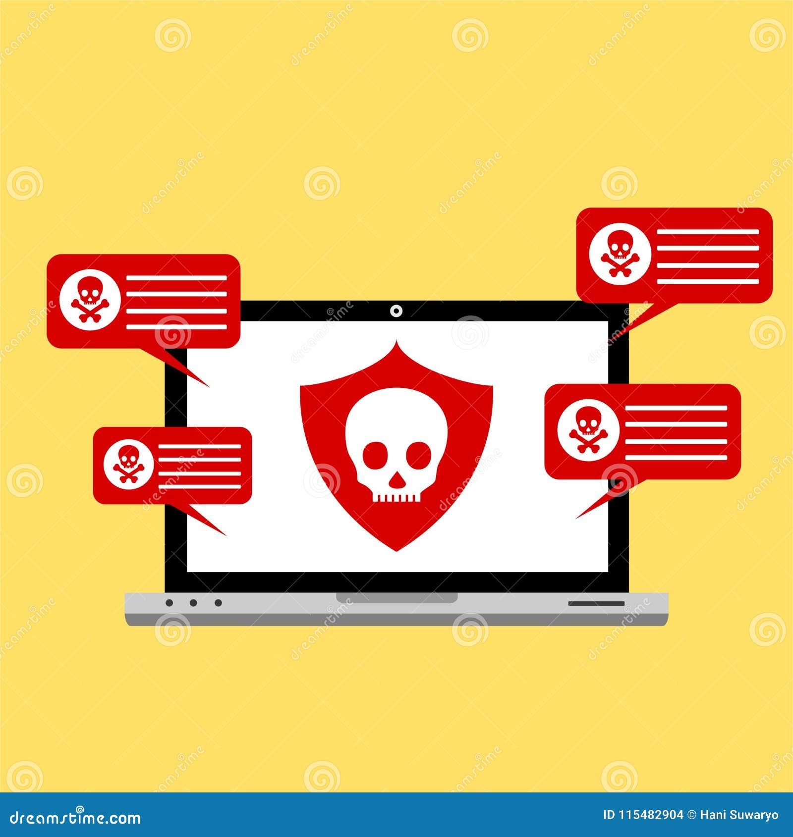Alert Notification on Laptop Computer Vector, Malware Concept, Spam Data, Fraud Internet Error ...