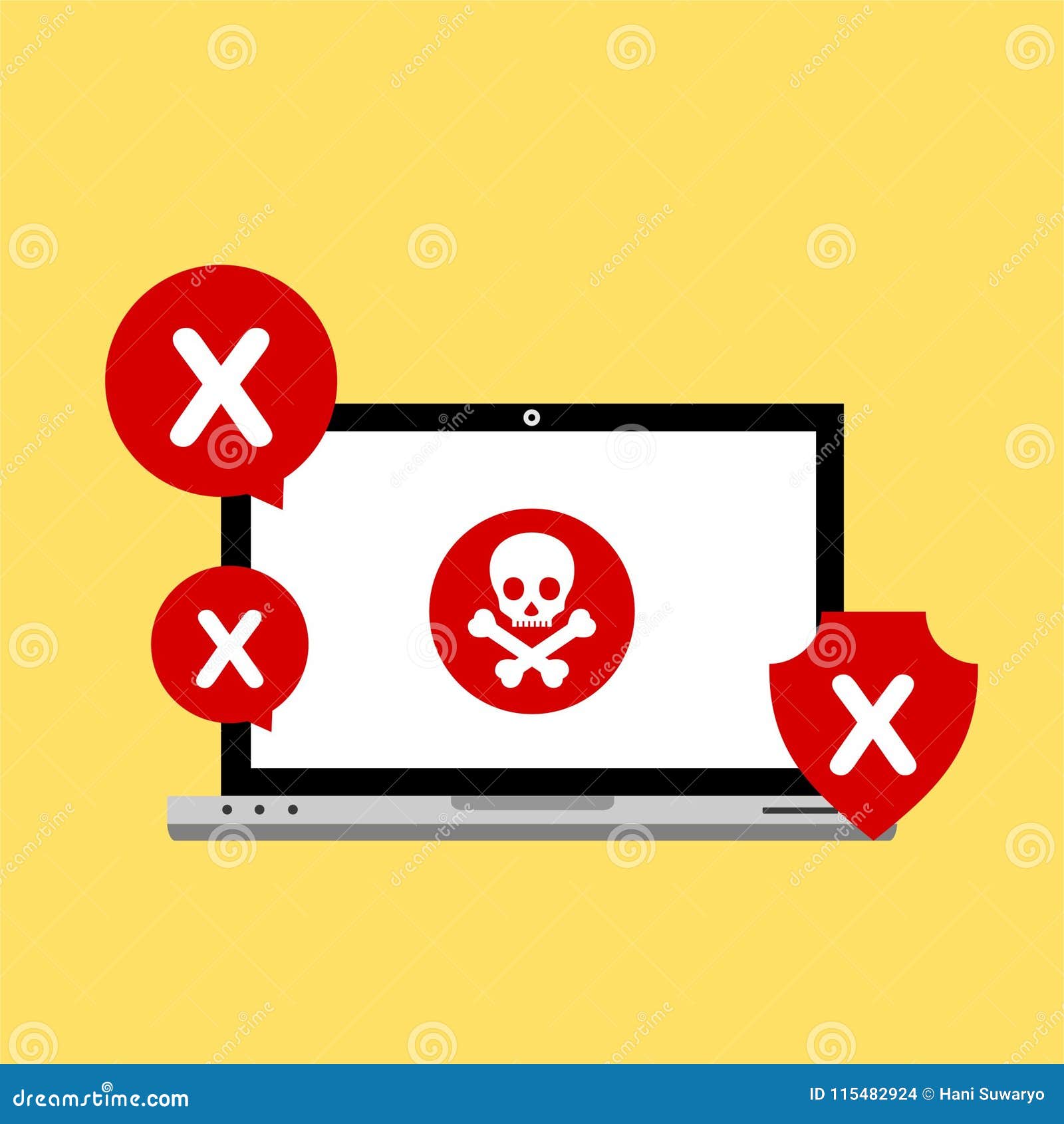 Alert Notification on Laptop Computer Vector, Malware Concept, Spam Data, Fraud Internet Error ...