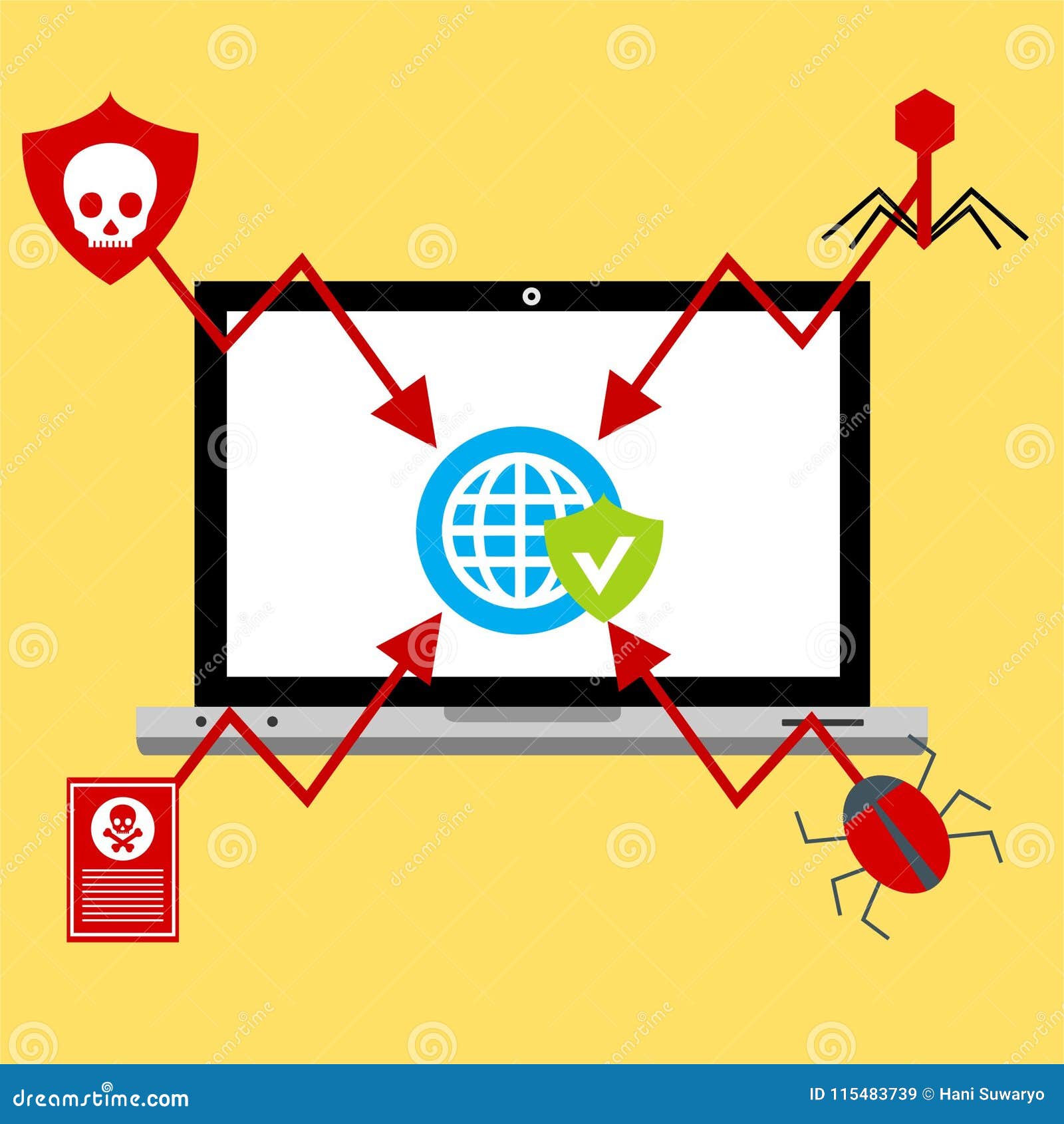 Alert Notification on Laptop Computer Vector, Malware Concept, Spam Data, Fraud Internet Error ...