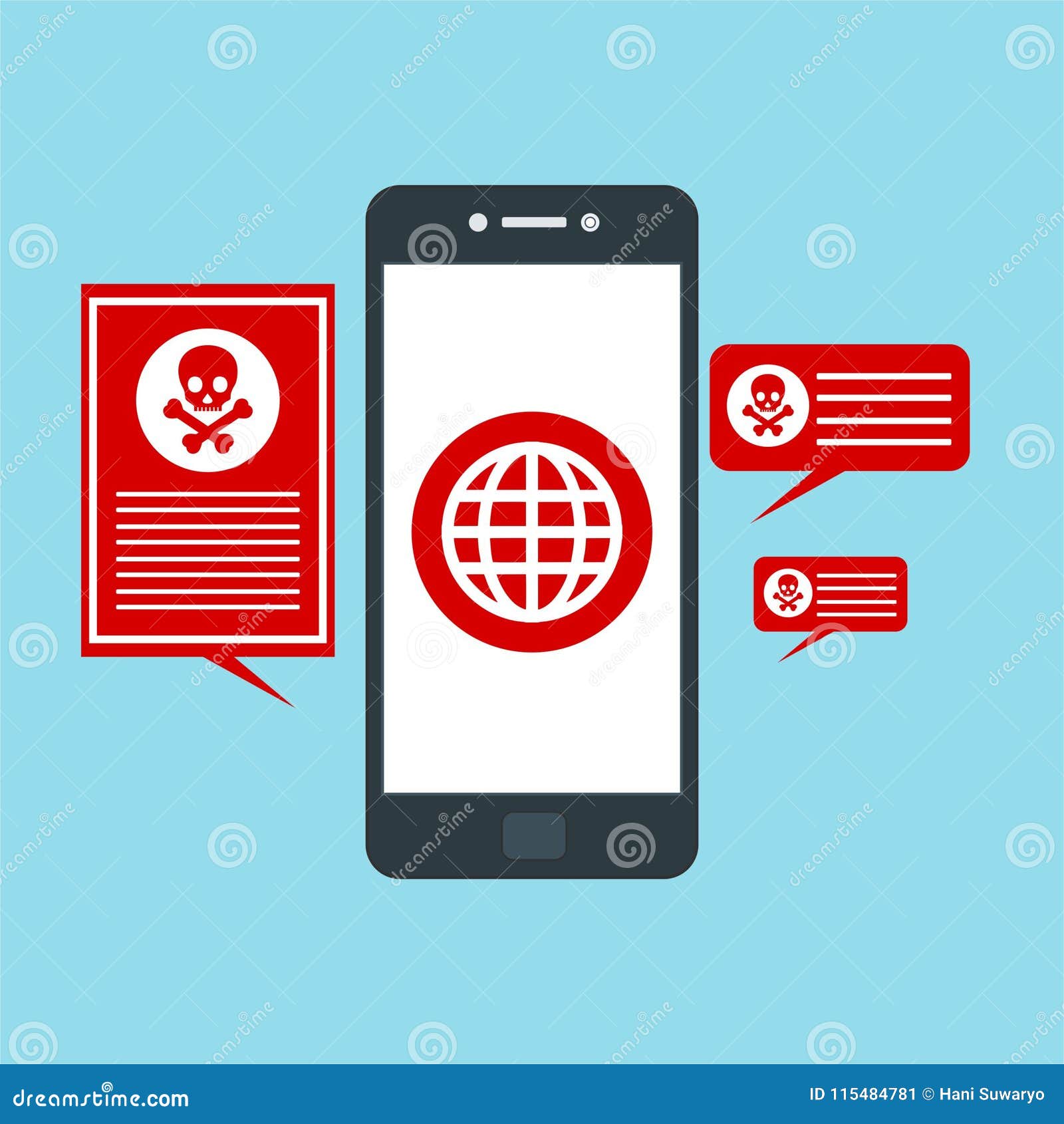 Alert Notification on Smartphone Vector, Malware Concept, Spam Data ...