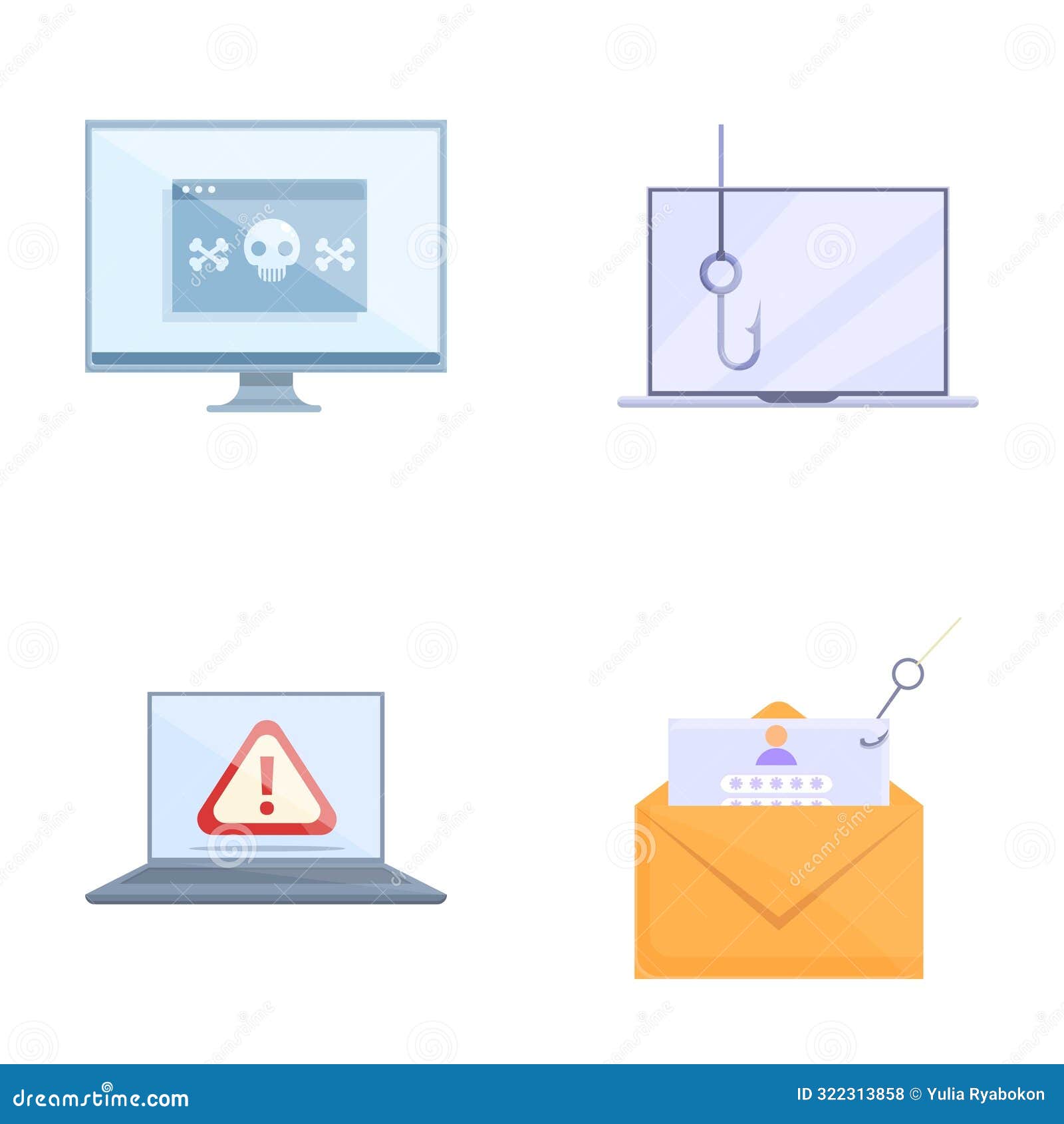 Hacker Activity Icons Set Cartoon Vector. Email Virus Malware and Cyber ...