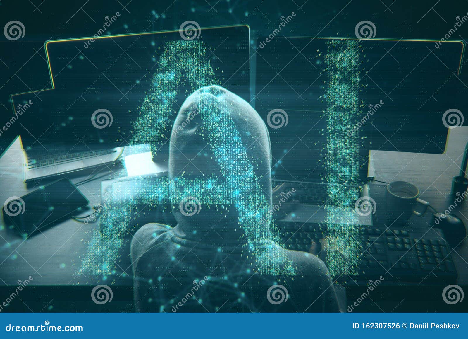 Hacker with AI hud stock photo. Image of criminal, communication ...