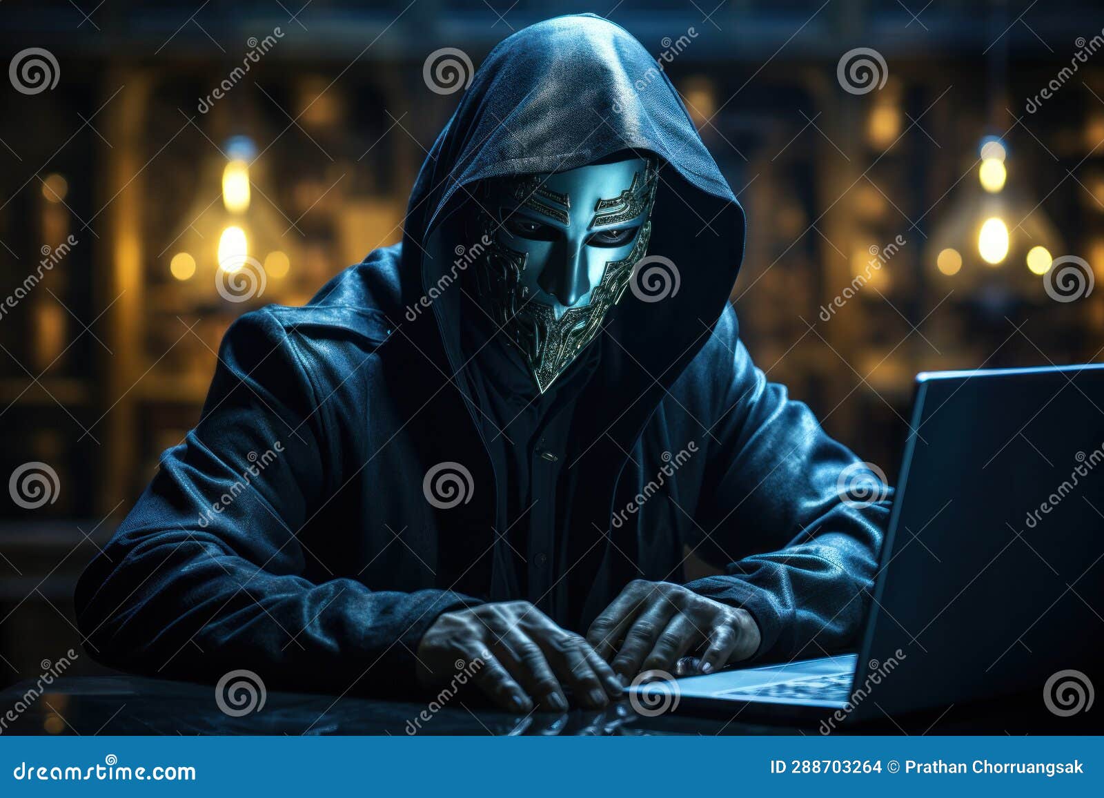 Hacker, Anonymous Person In Hood Sitting On Chair Isolated On White ...