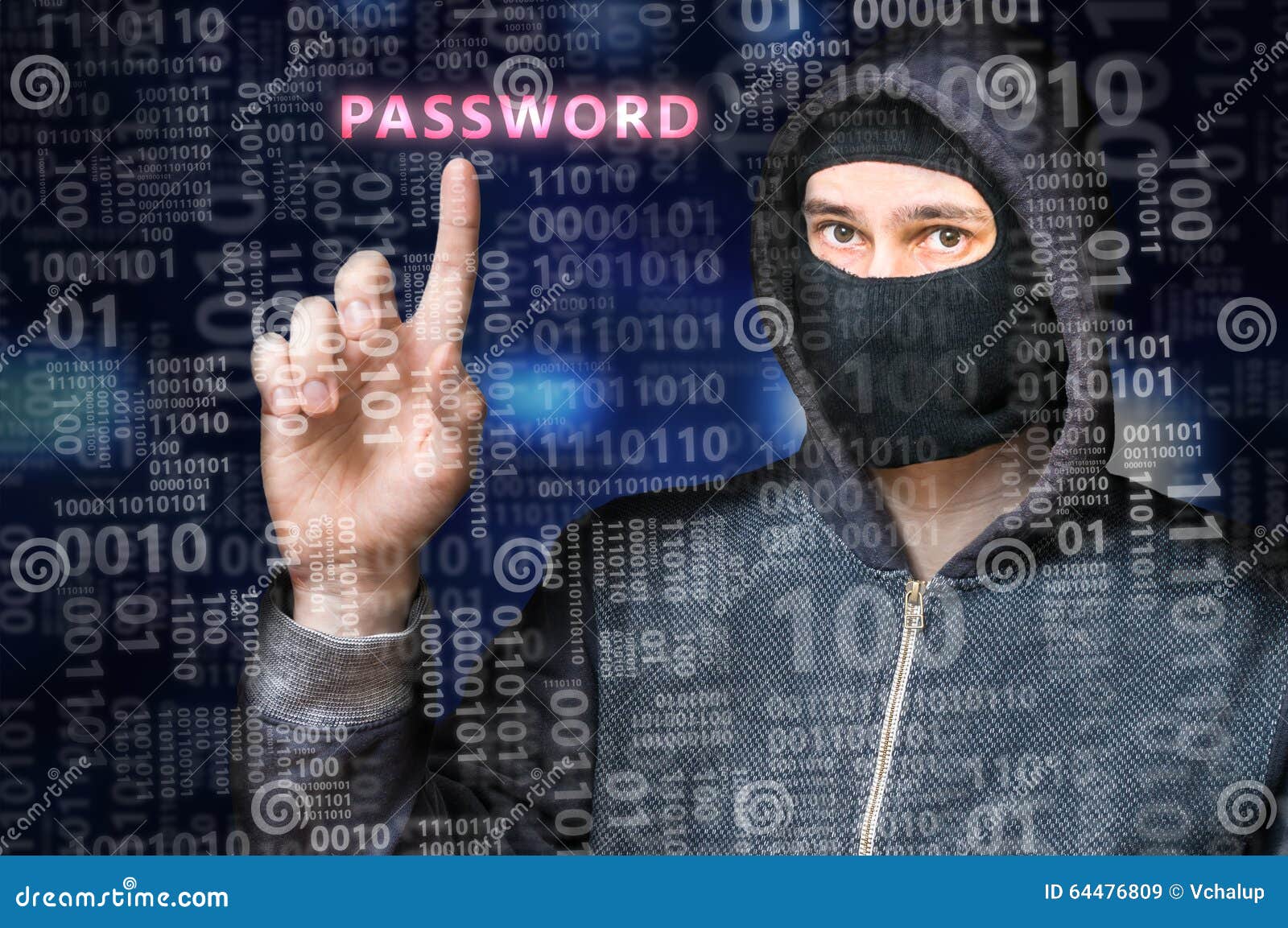 Hacker In Anonymous Mask Is Searching For Password In Binary Code Stock Image Image Of