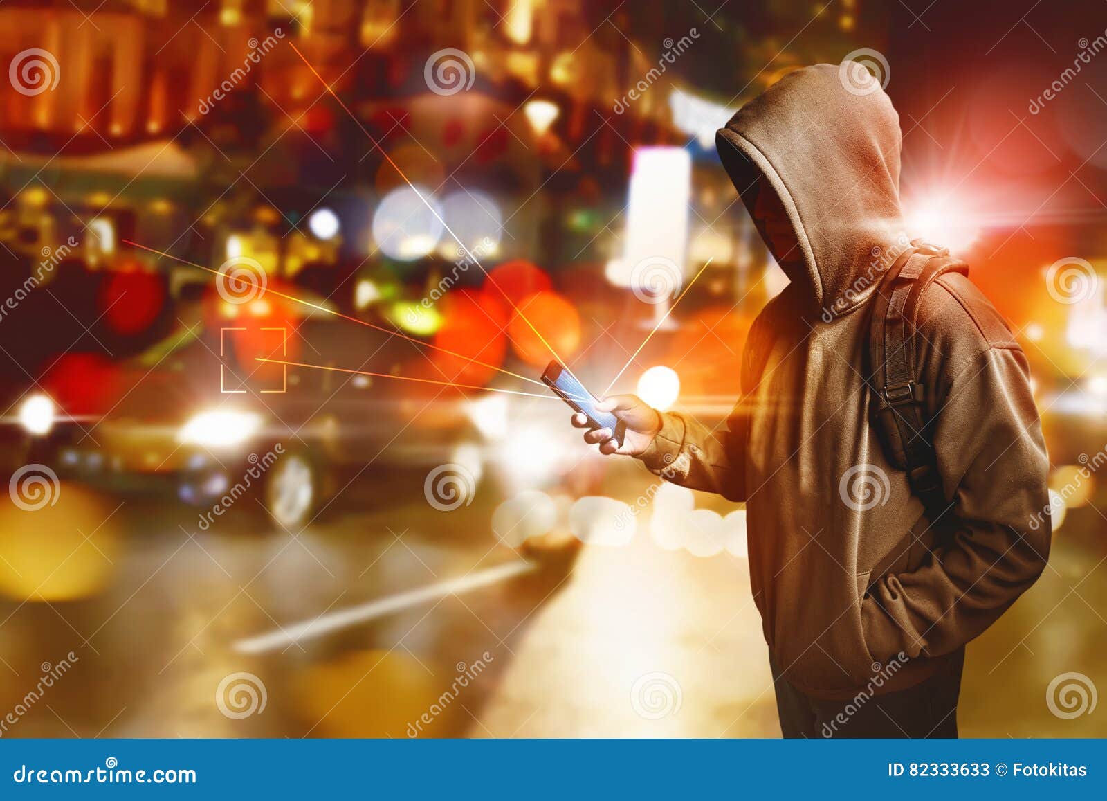 Hacker Anonymous Using Smartphone on the Street Stock Image - Image of ...