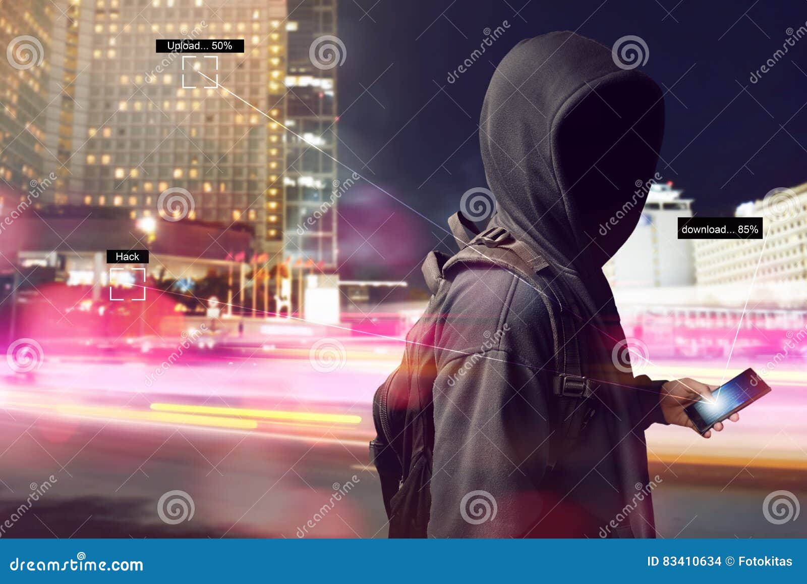 Hacker Anonymous Using Smartphone on the Street Stock Photo - Image of ...