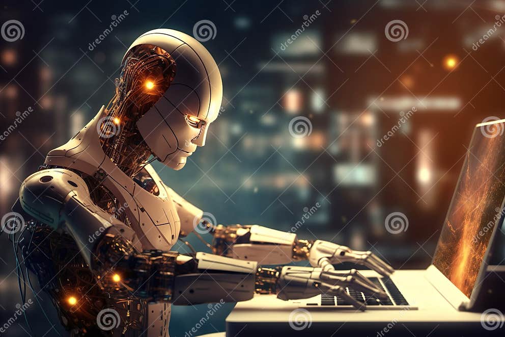 Hacker Artificial Intelligence Robot. AI Hack Alert Personal Data, Intellect Mind Stock ...